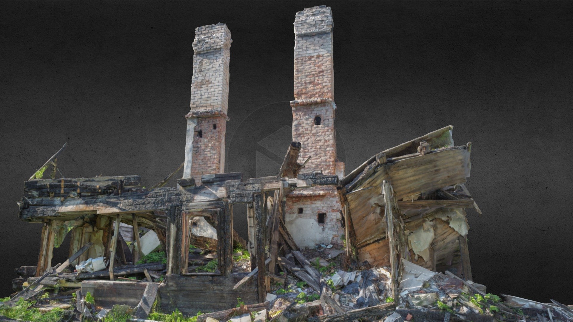 Burned Soviet Building with two Large Chimneys - Buy Royalty Free 3D ...