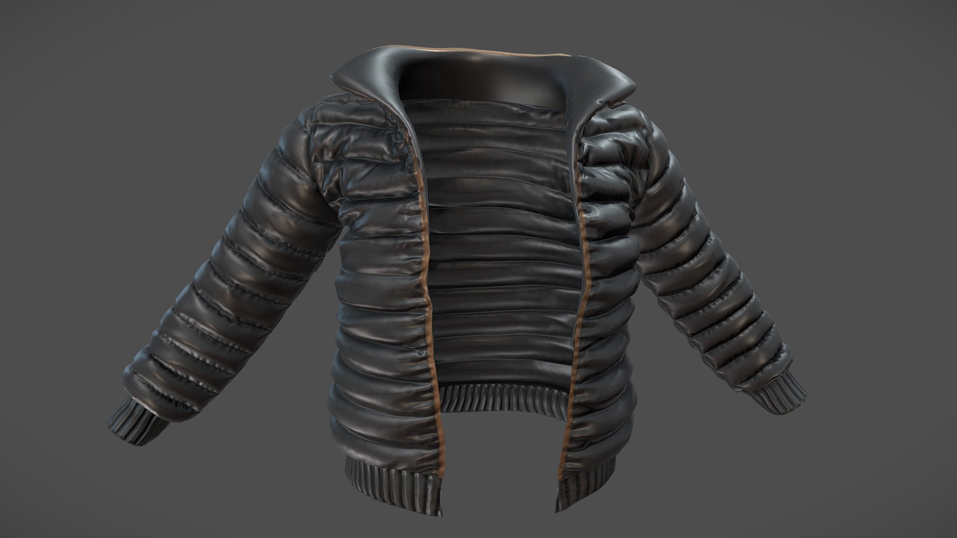 Female Shiny Black Open Front Padded Jacket - Buy Royalty Free 3D model ...
