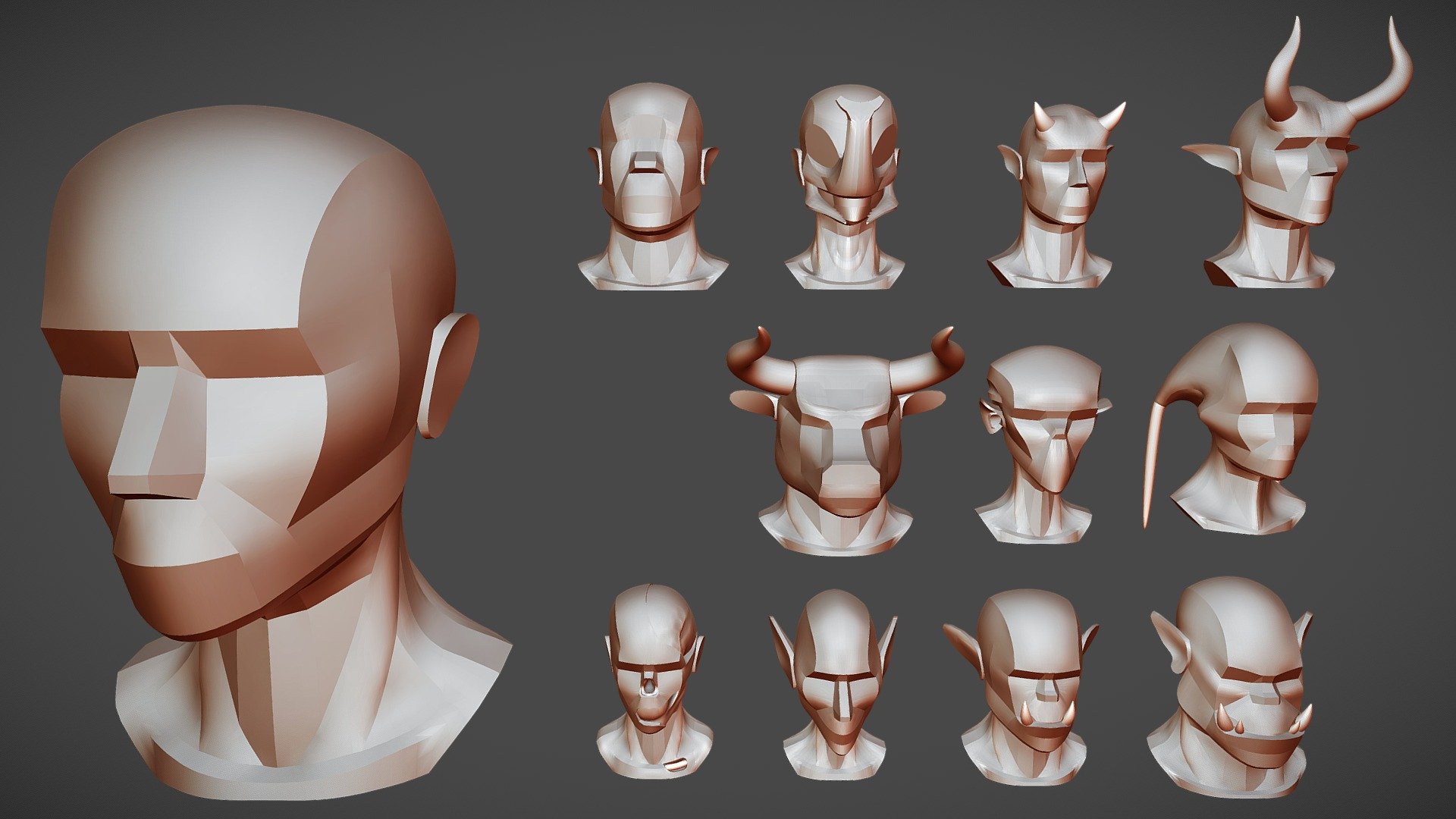 12 Head Base Meshes For Sculpting - Buy Royalty Free 3D model by Lllu ...