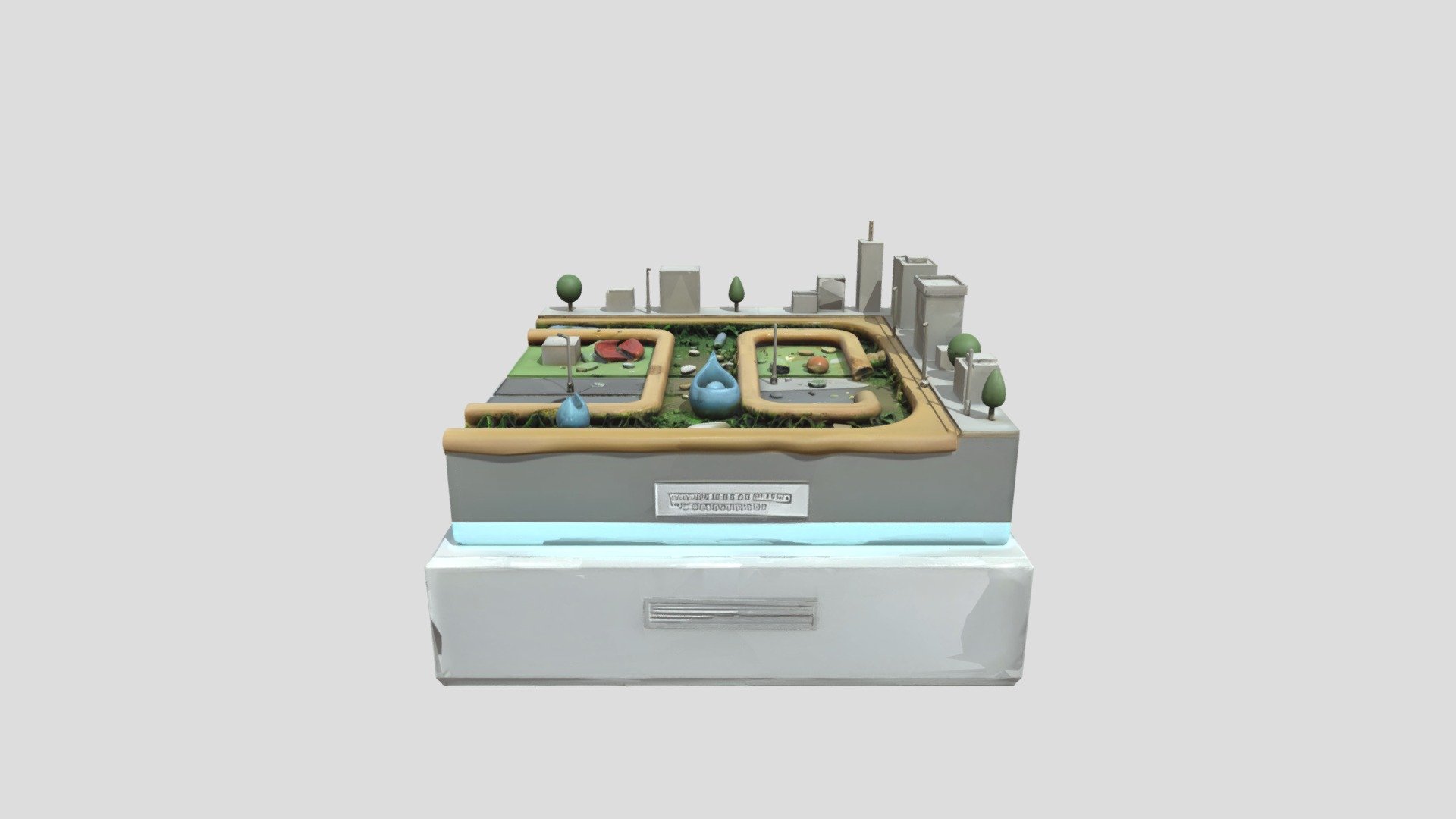 Urban landscape model with water flow - Download Free 3D model by ...