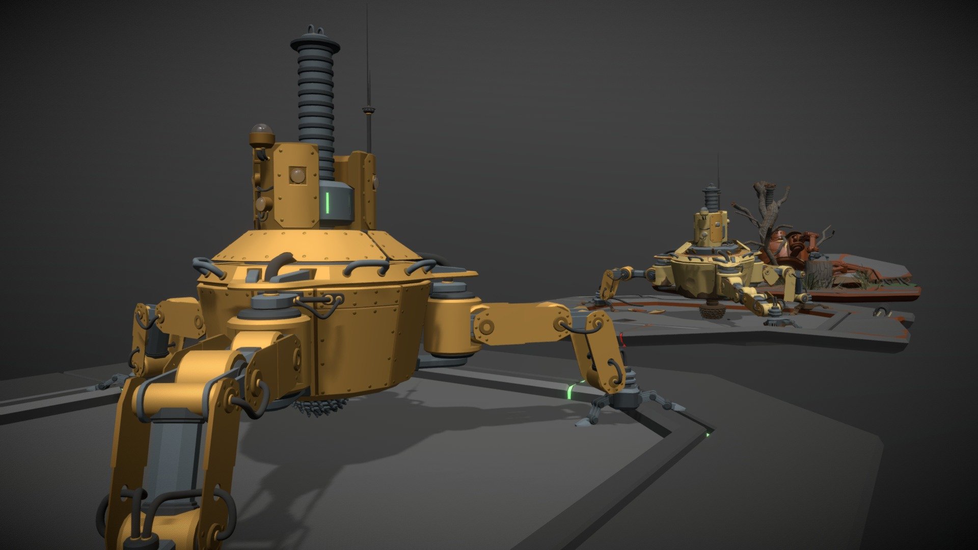 Three states from new to destroyed Driller Mech - Download Free 3D ...