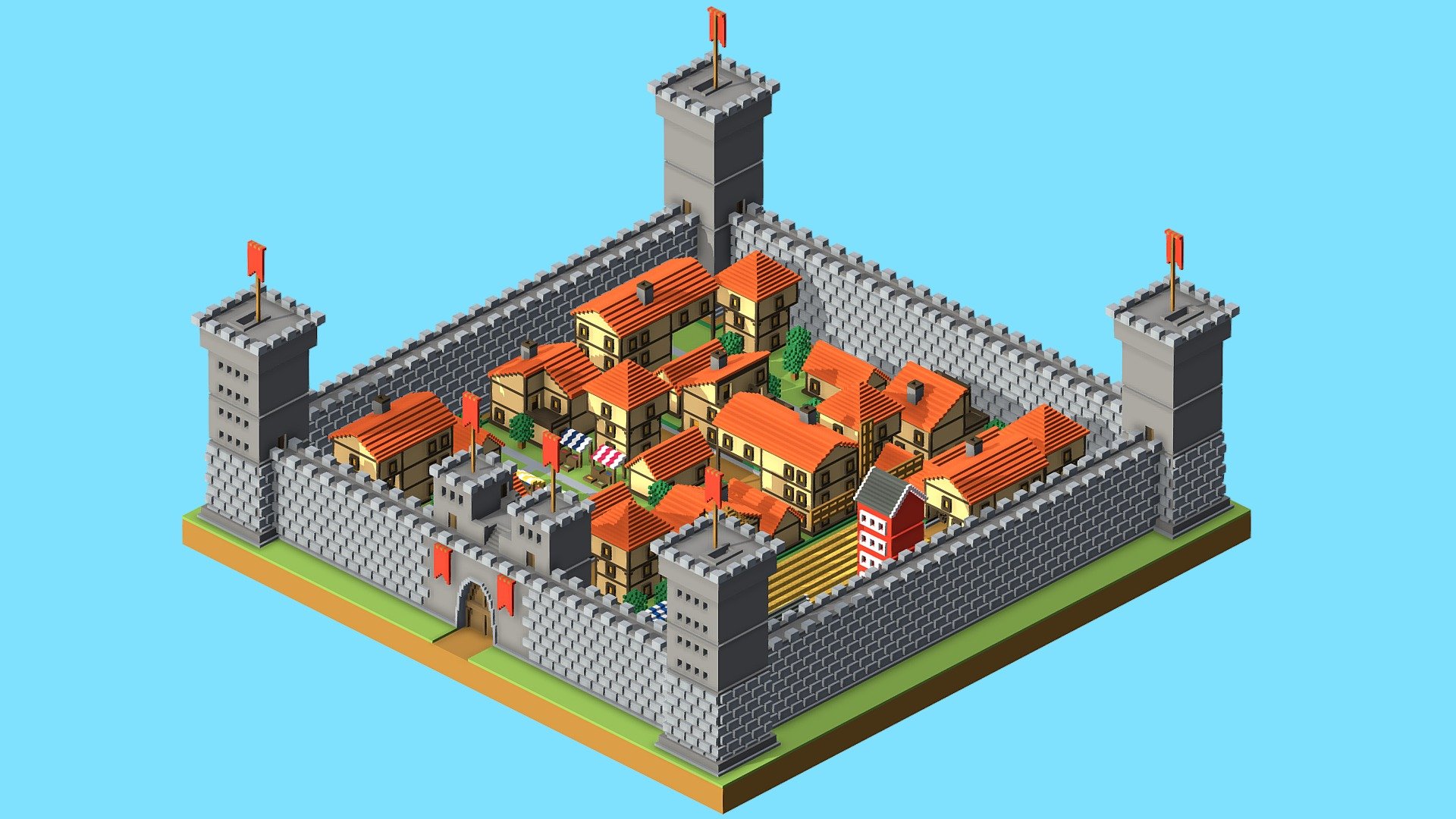 Voxel Medieval Castle Town - Buy Royalty Free 3D model by SHUBBAK [00fcb99] - Sketchfab Store