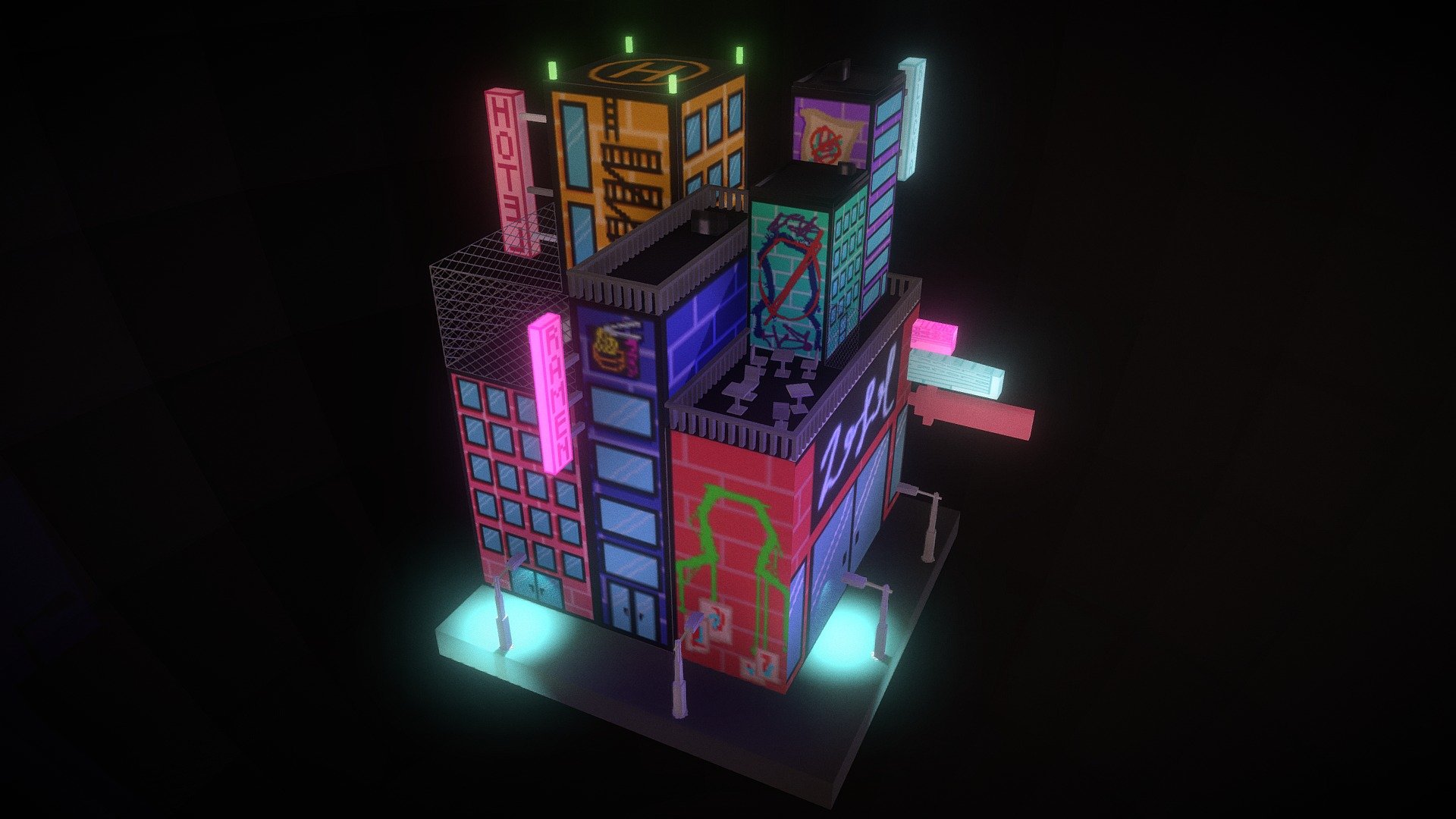 Pixel city diorama - 3D model by Ducyii [017f39f] - Sketchfab