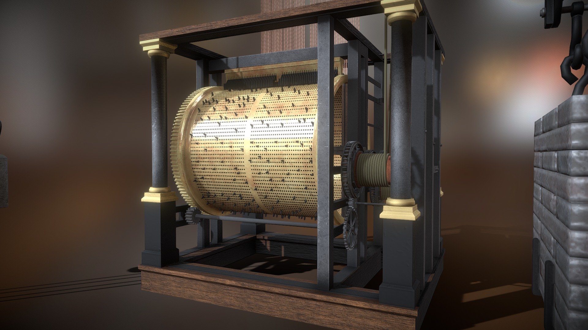 Carillon clockwork and playing drum - 3D model by visualdimension ...