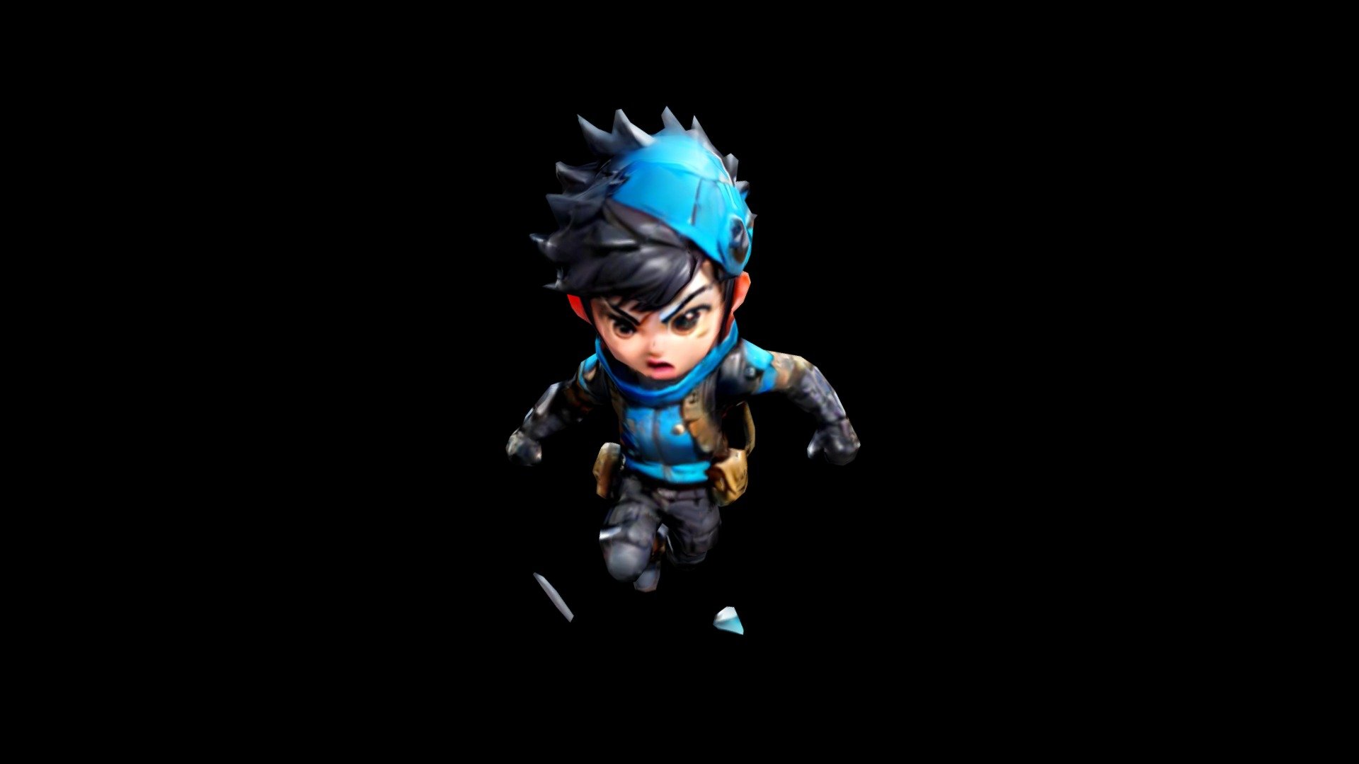 "Chibi-style warrior in mid-jump above jagged ro - Download Free 3D ...