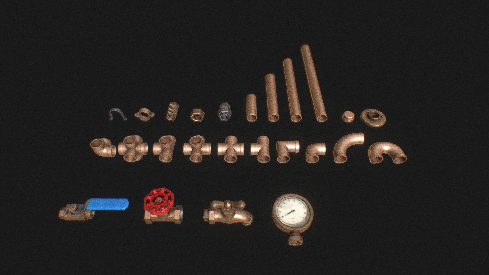 Small Modular Pipes (Copper) - Download Free 3D model by Osian CG ...