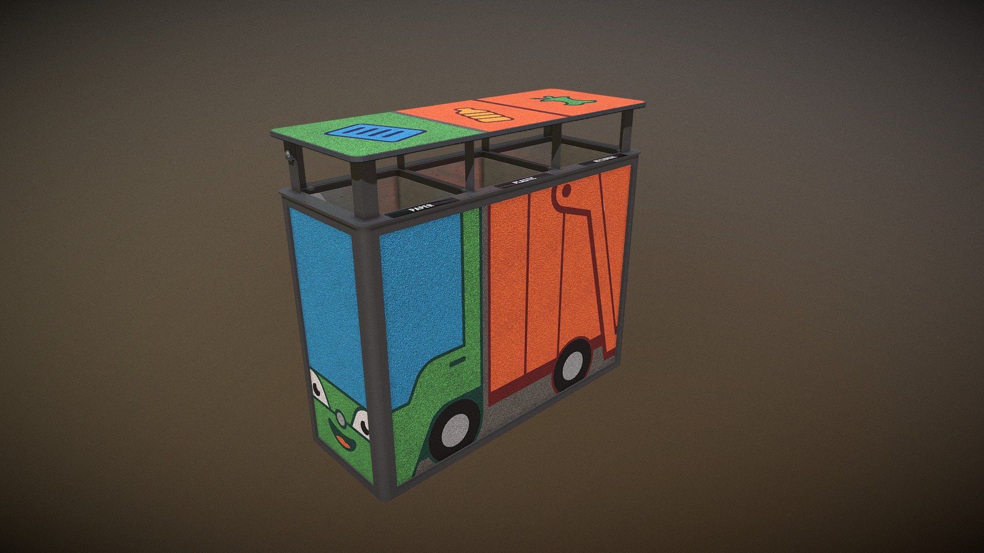 Trash bin TRIO - Garbage truck (V6-02O-66UV) - 3D model by 4soft s.r.o ...