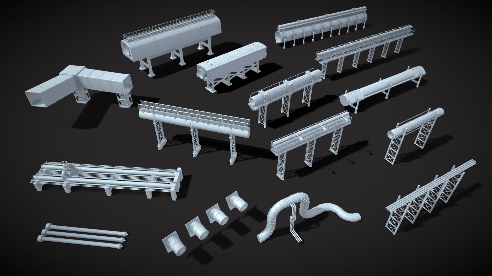 Industrial Pipes - 15 pieces - 3D model by 3d.armzep [02e57a7] - Sketchfab