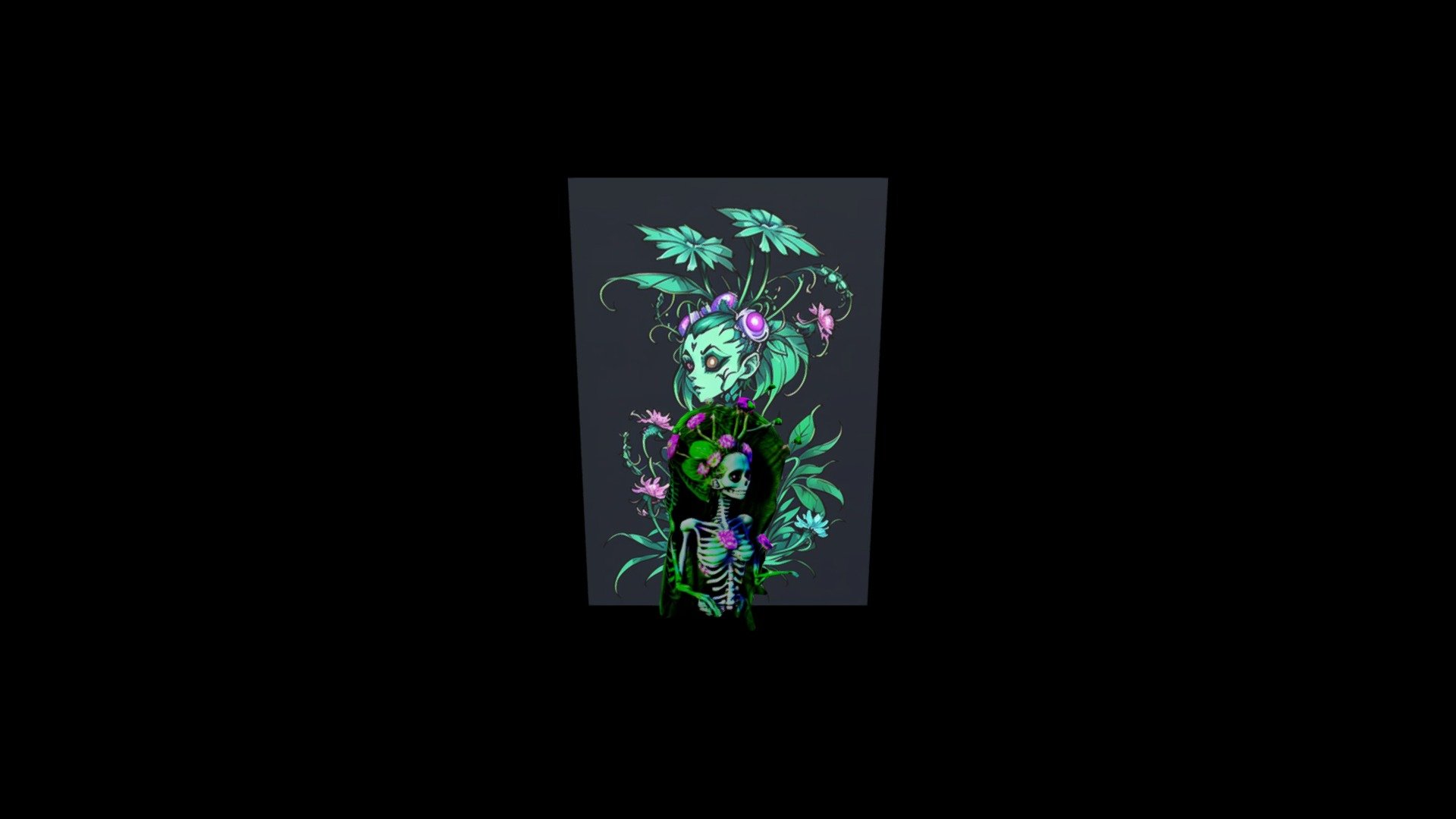 a drawing of a skeleton with a flower head and - Download Free 3D model ...