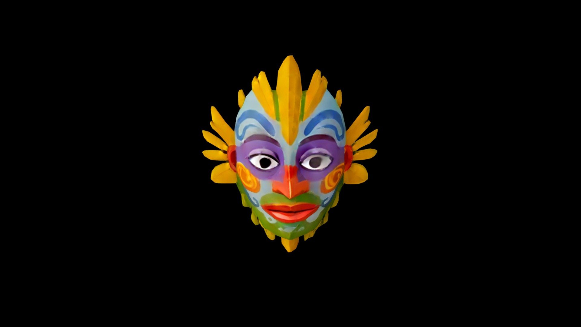 A colorful mask with yellow feathers, blue eyes - Download Free 3D ...