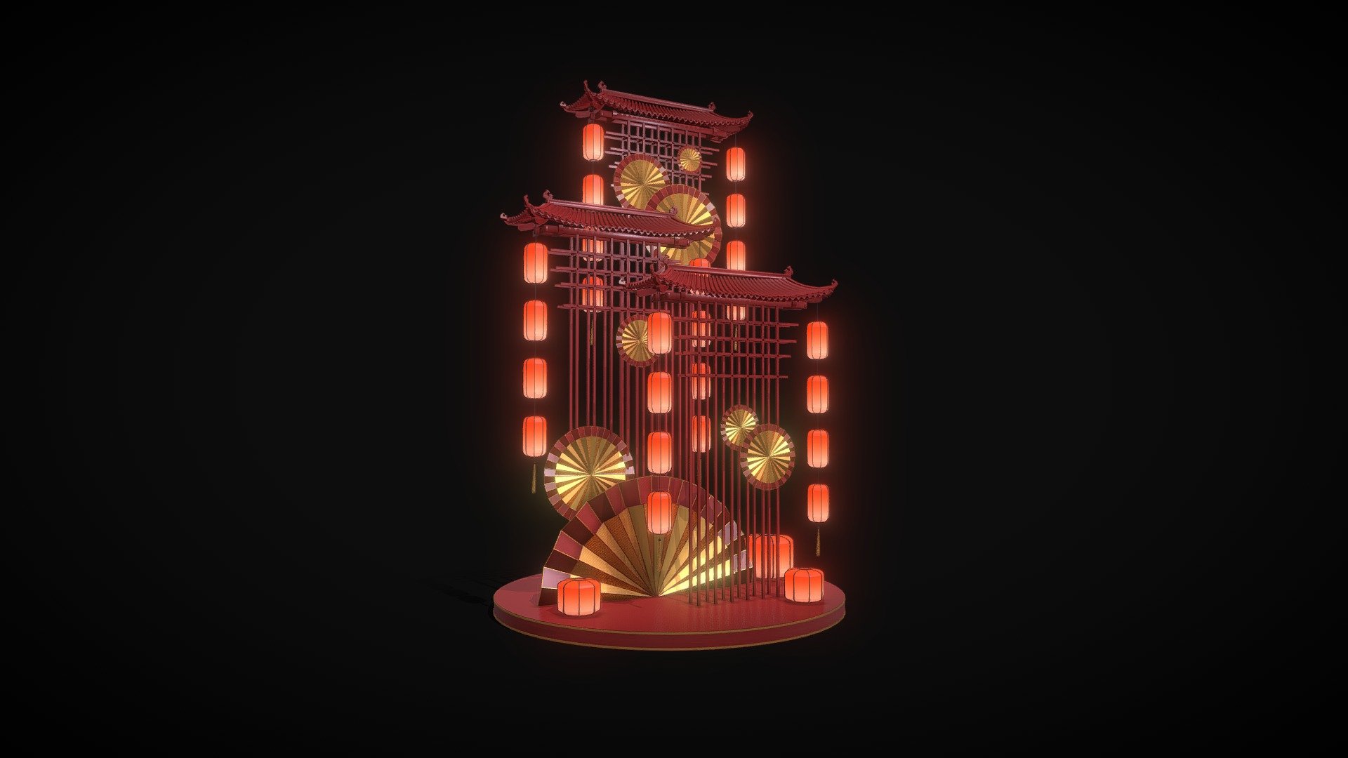 New Year's decorations in Chinatown - Buy Royalty Free 3D model by ...