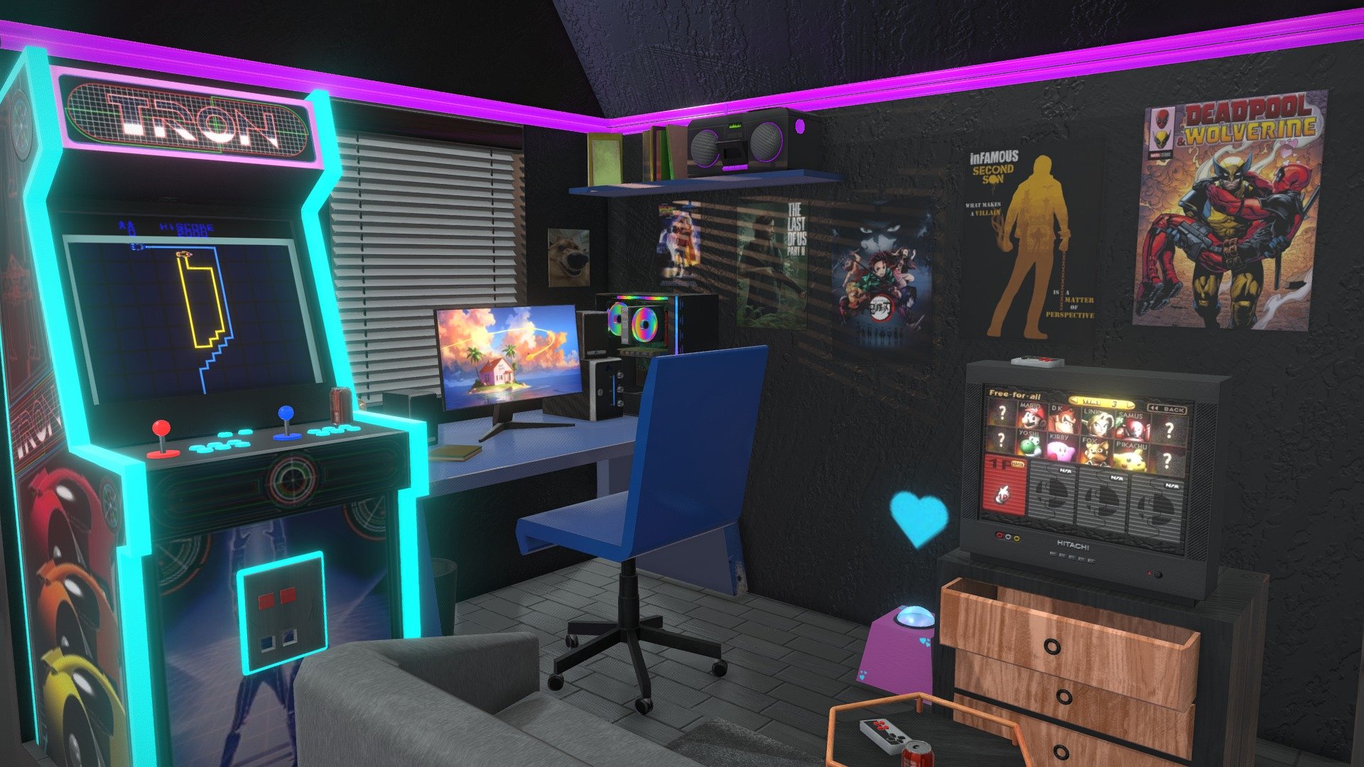 Gaming Room - Download Free 3D model by Cayito [03f7e18] - Sketchfab