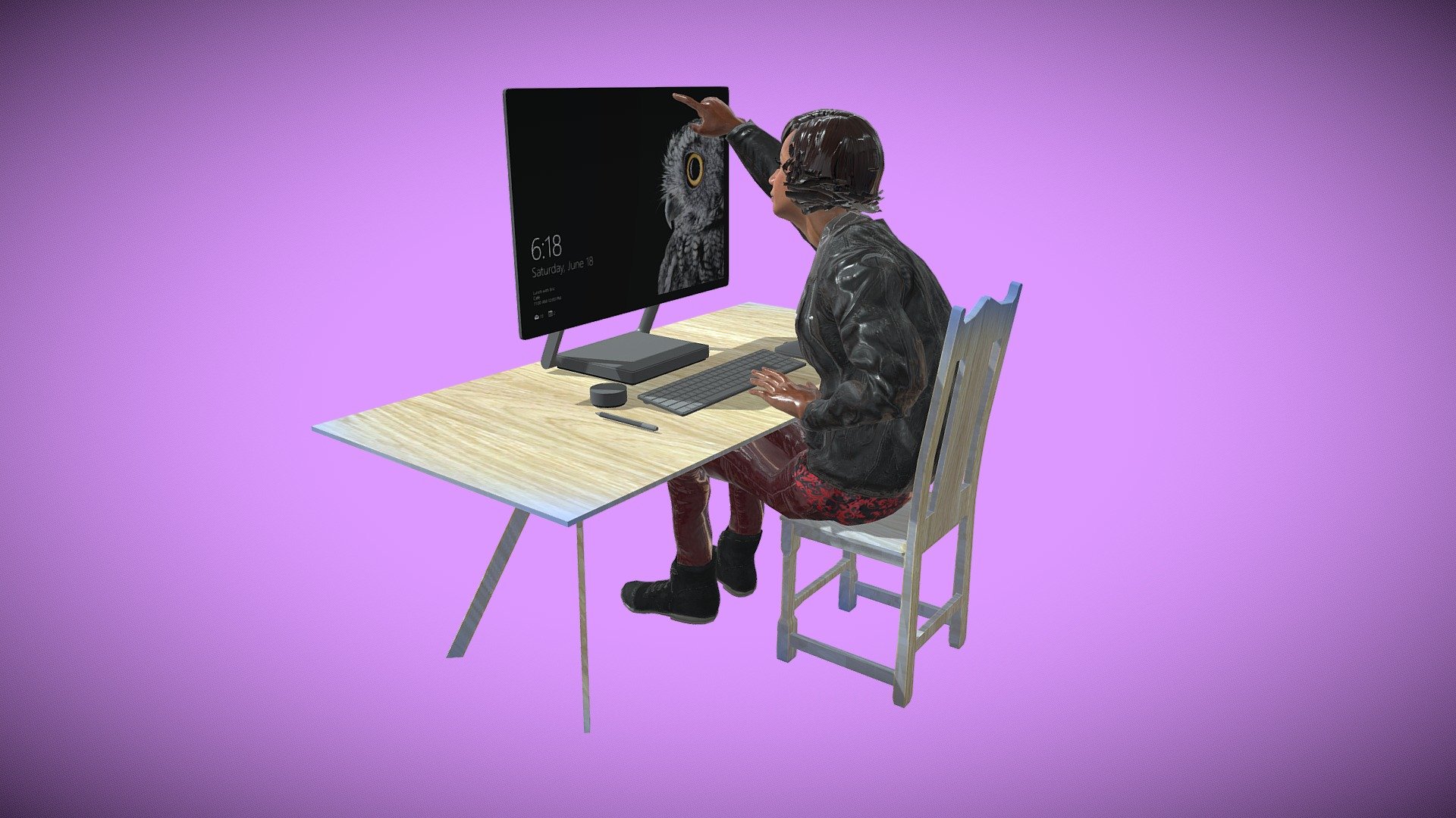 Animated Woman Sitting at Computer Desk - Download Free 3D model by ...
