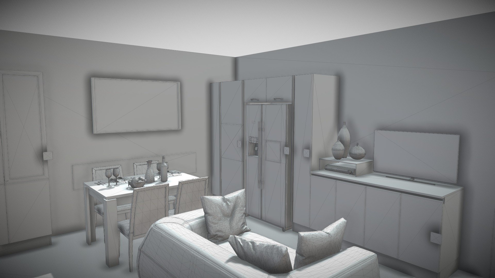 Wireframe - Living Kitchen 66 (my house) - Download Free 3D model by ...