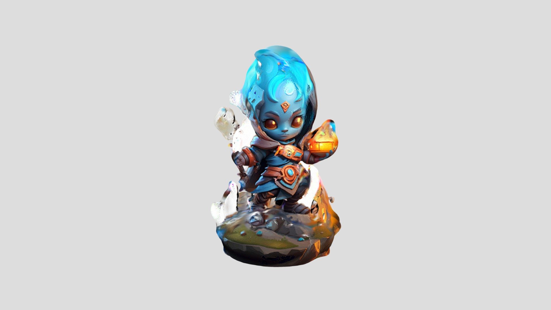 Cute little blue elf with a staff and a pumpkin - Download Free 3D ...