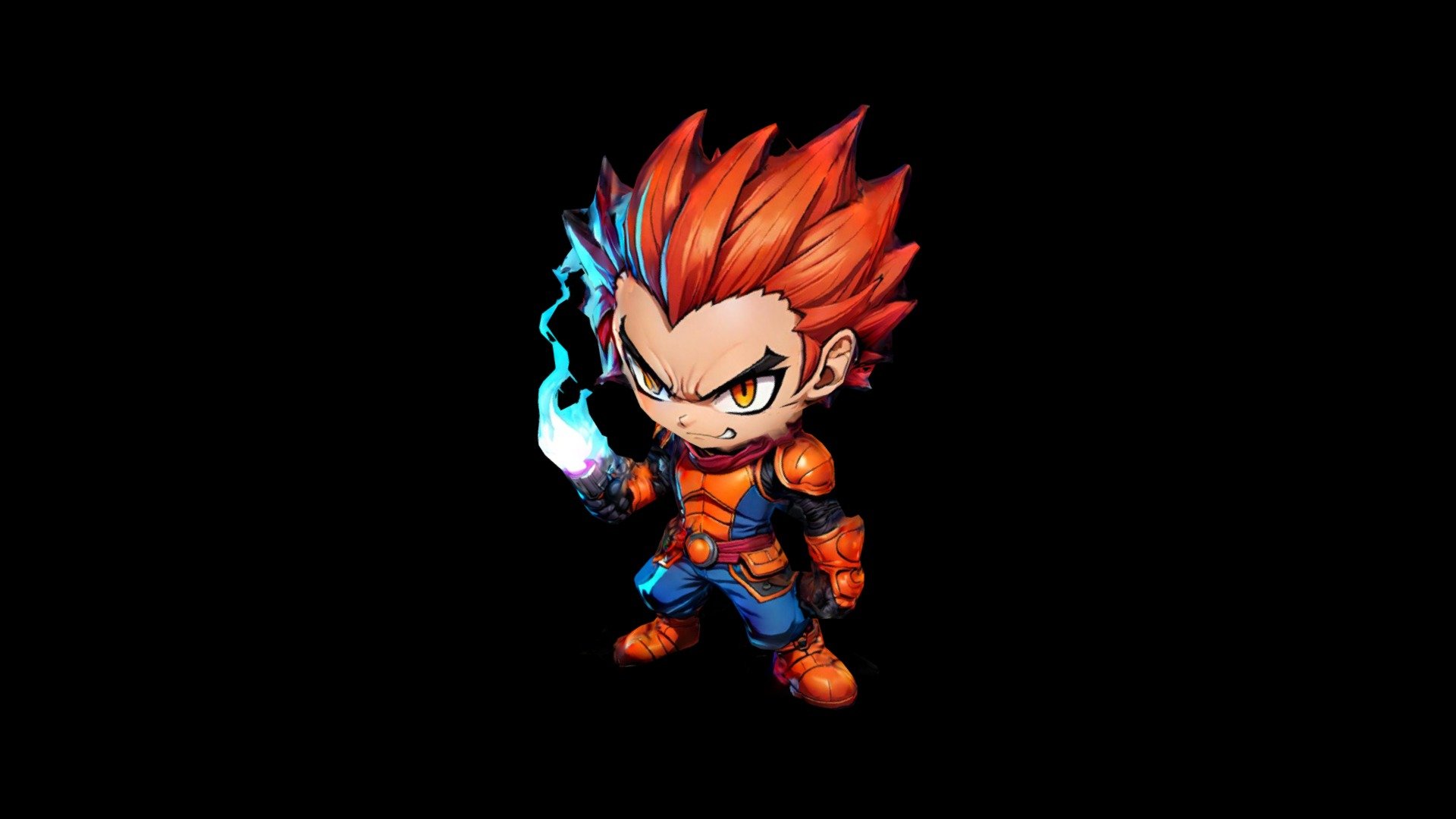 A chibi-style character with orange spiky hair a - Download Free 3D ...