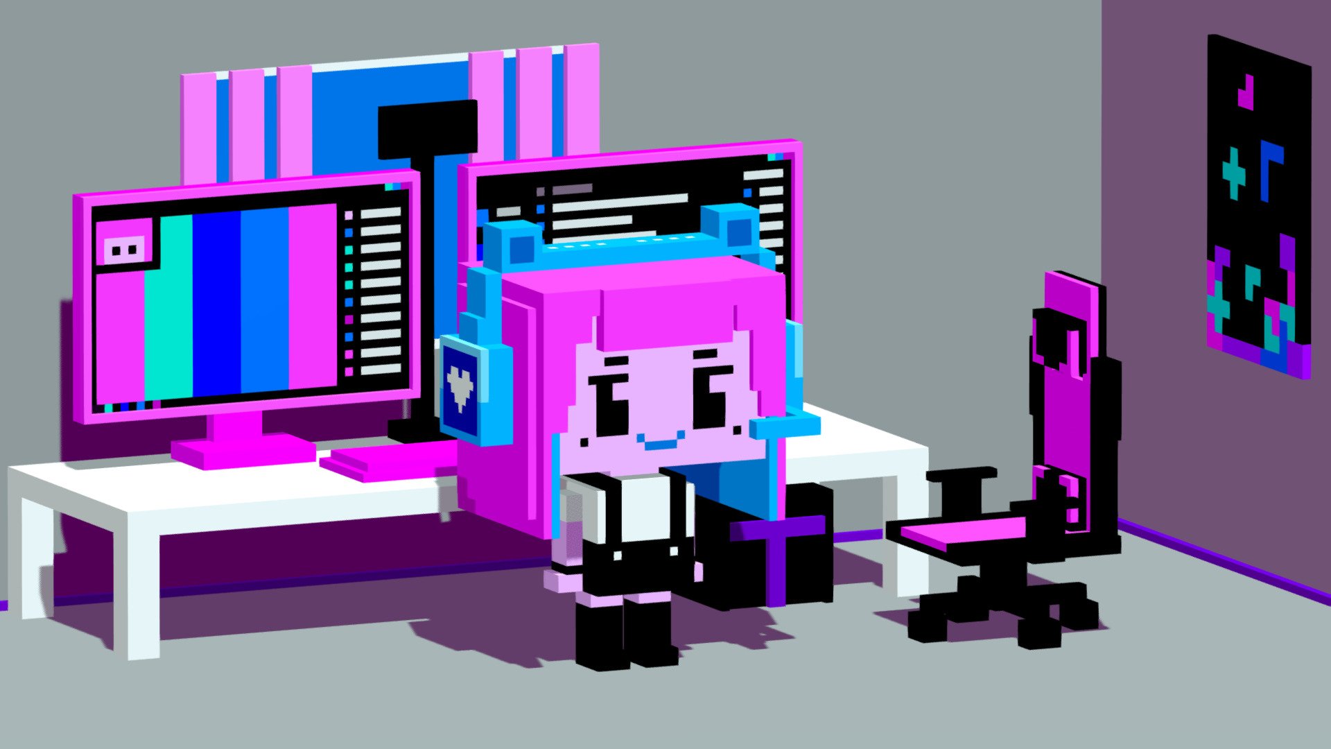 Streamer Girl - 3D model by Fer (@fervoxelart) [04a2ff8] - Sketchfab