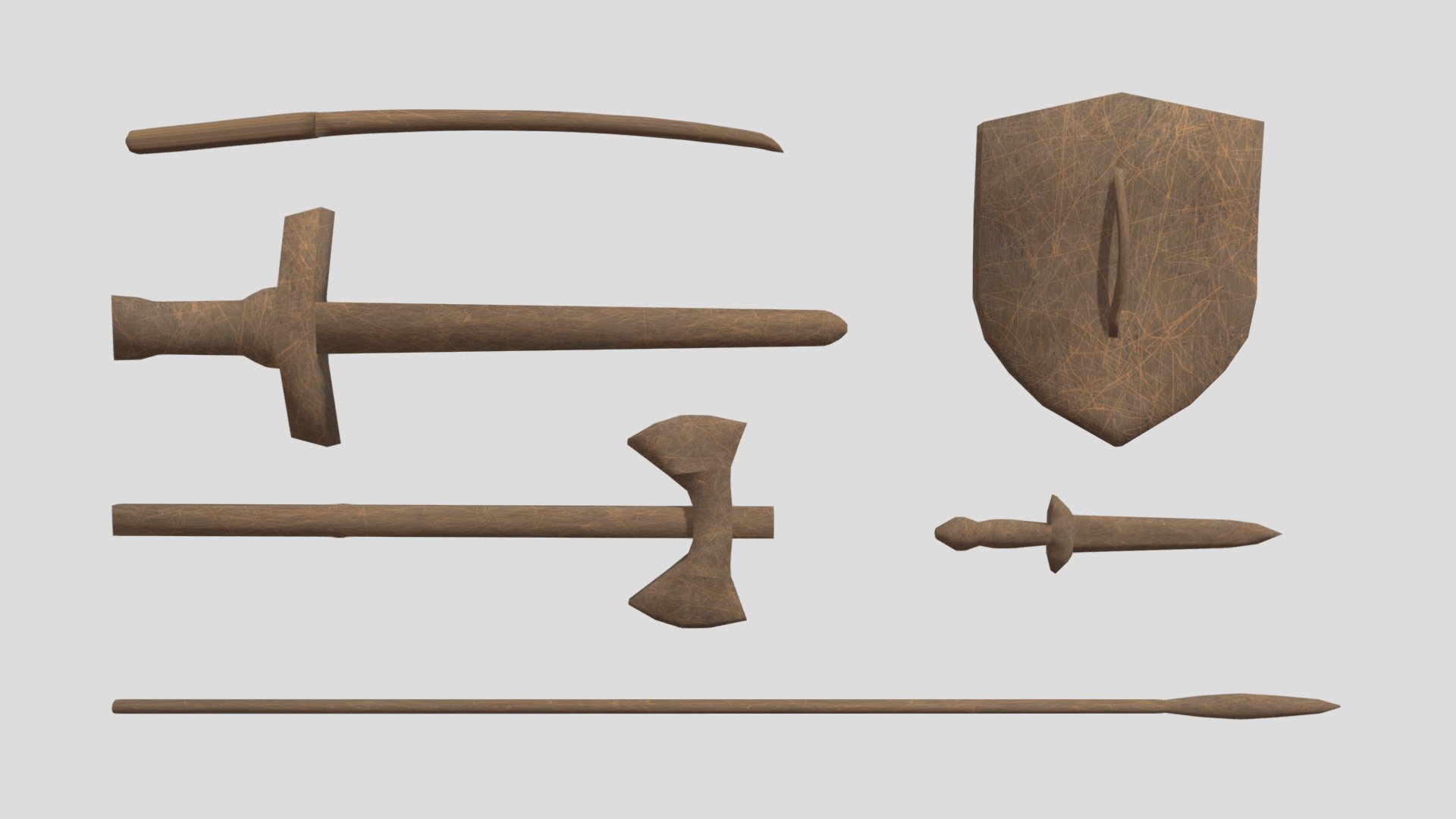 Wooden weapons - 3D model by ChocoBoy (@goombaniv1) [04fe40d] - Sketchfab