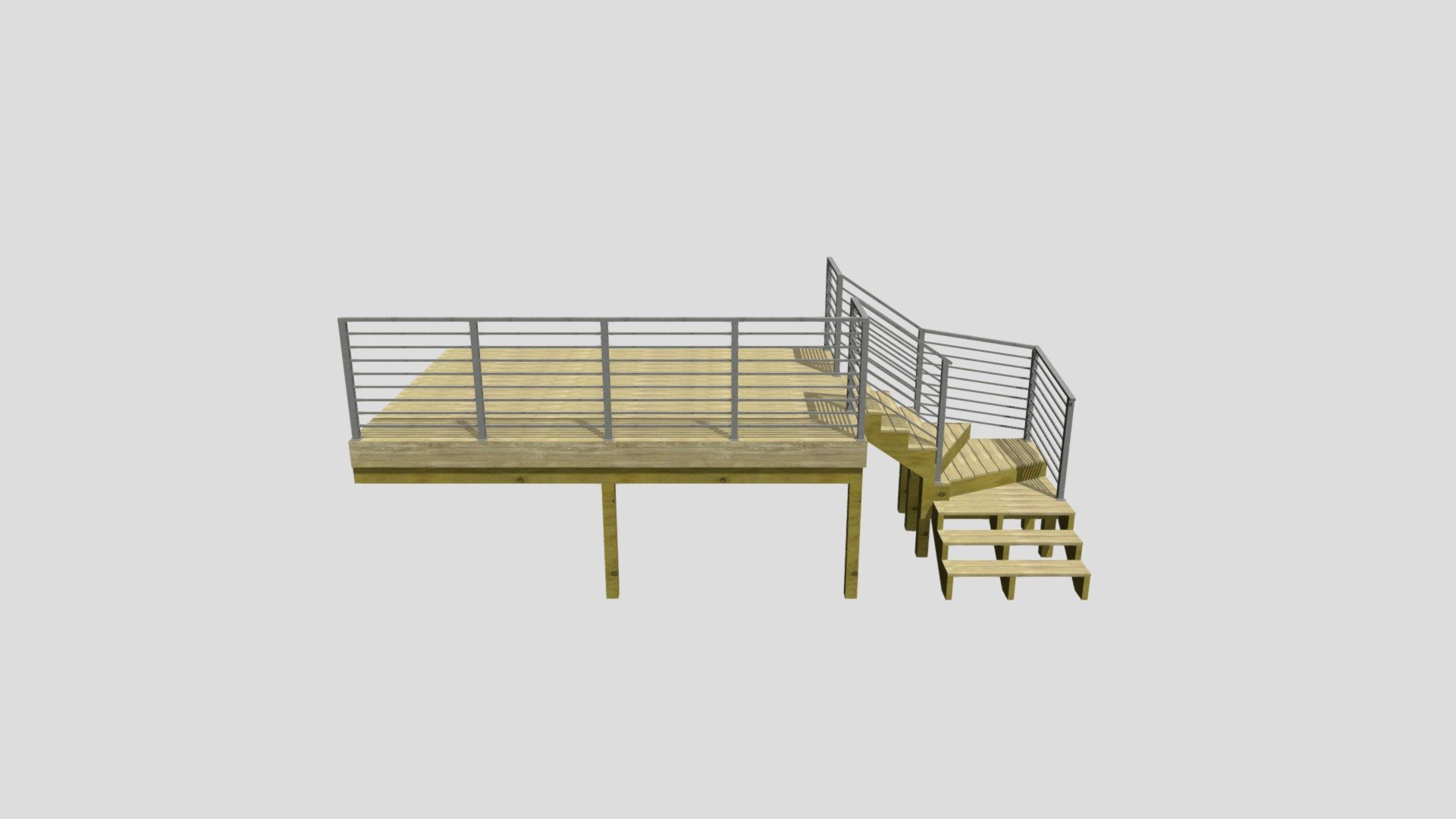 Deck Wit Sets Of Stairs And Guardrails - Download Free 3D model by ...