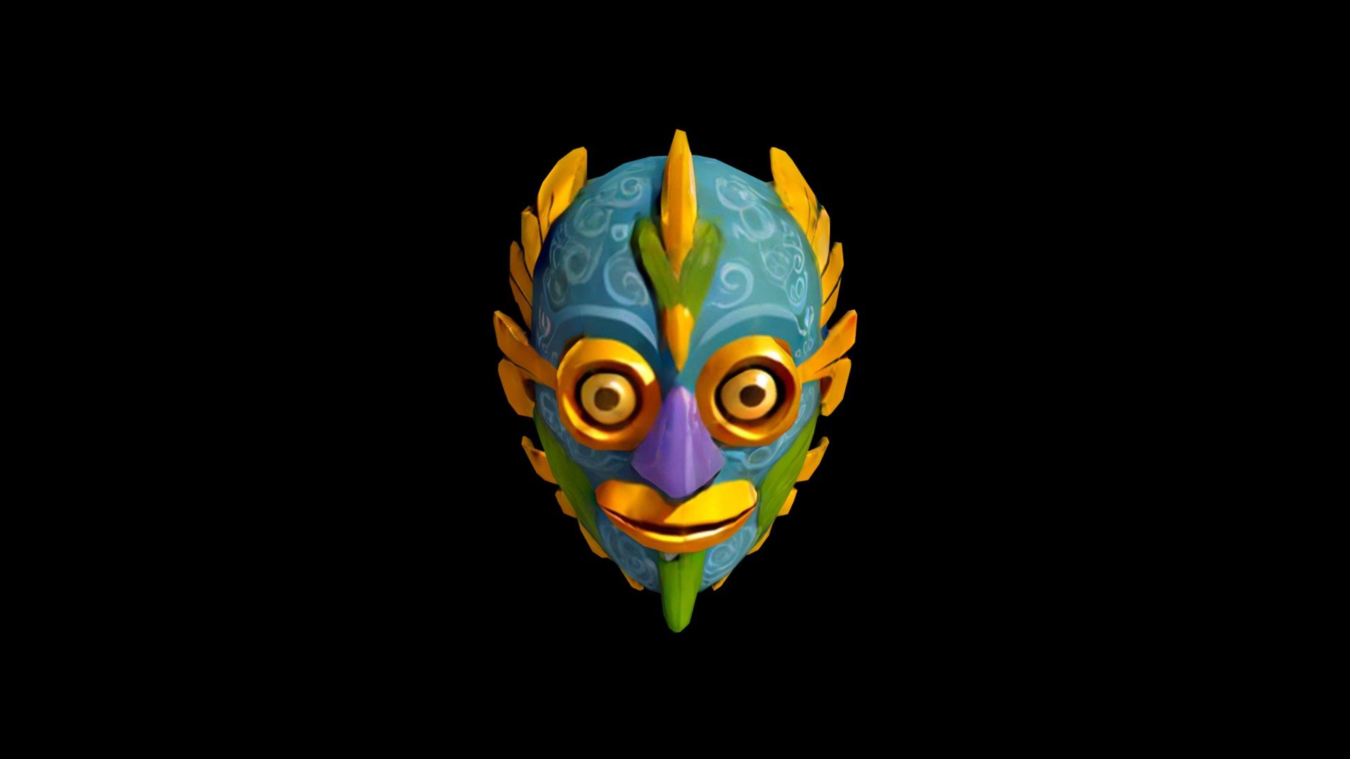 A colorful mask with yellow feathers, blue skin, - Download Free 3D ...