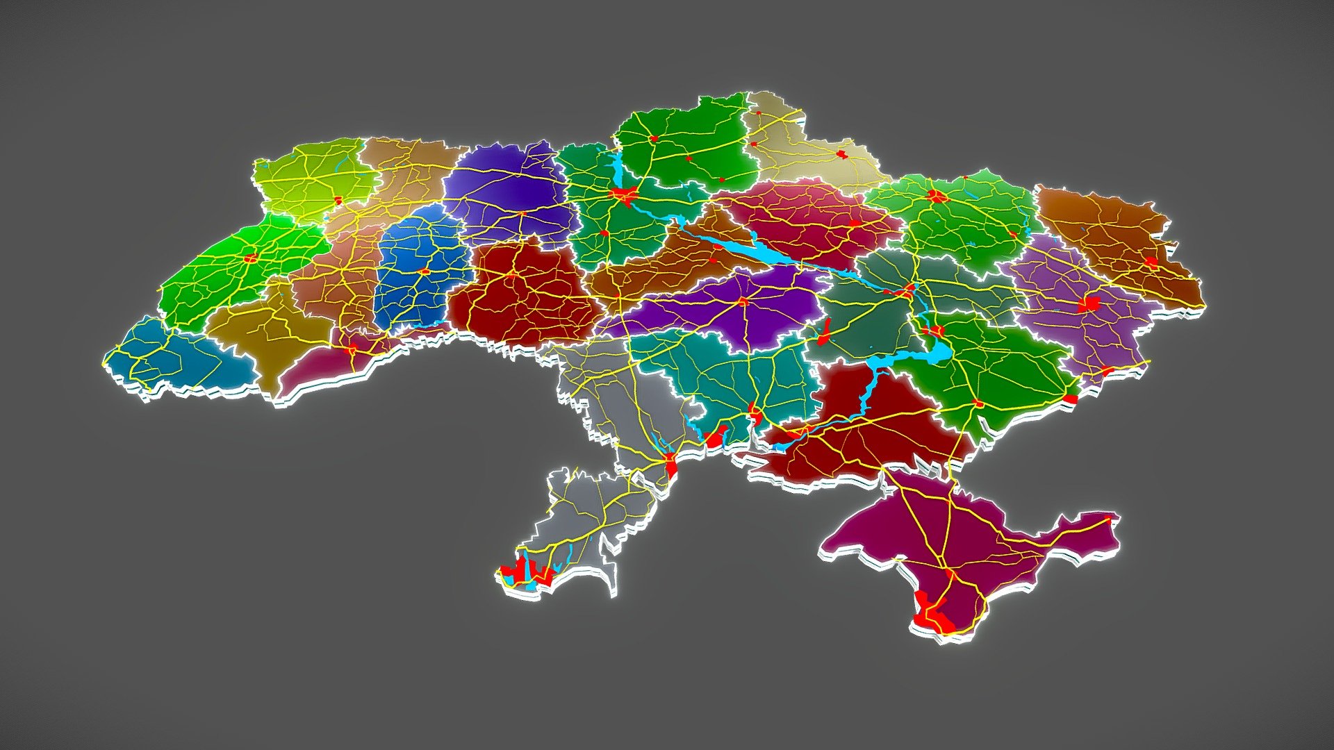UKRAINE MAP with ROADS MAIN CITIES and RIVERS - Buy Royalty Free 3D ...