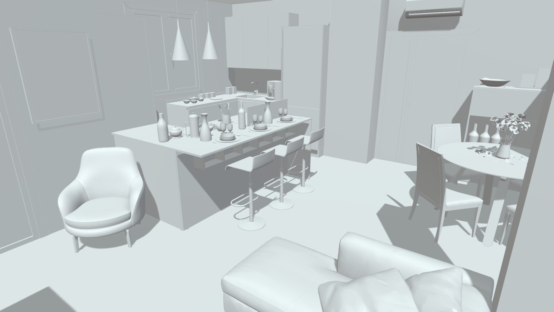 Wireframe Kitchen and Living - Download Free 3D model by baldoVReal ...