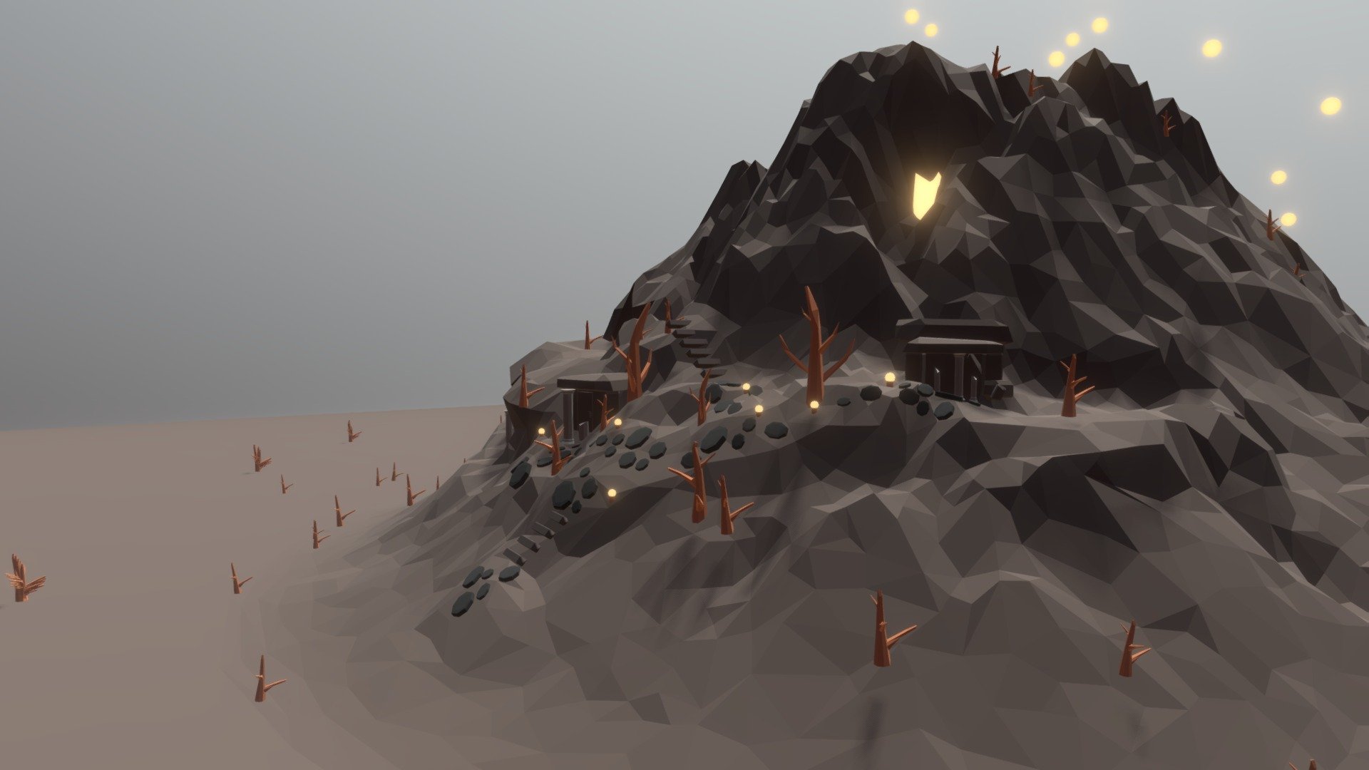 Volcano with 2 houses - Download Free 3D model by katyasiling [05b898c ...