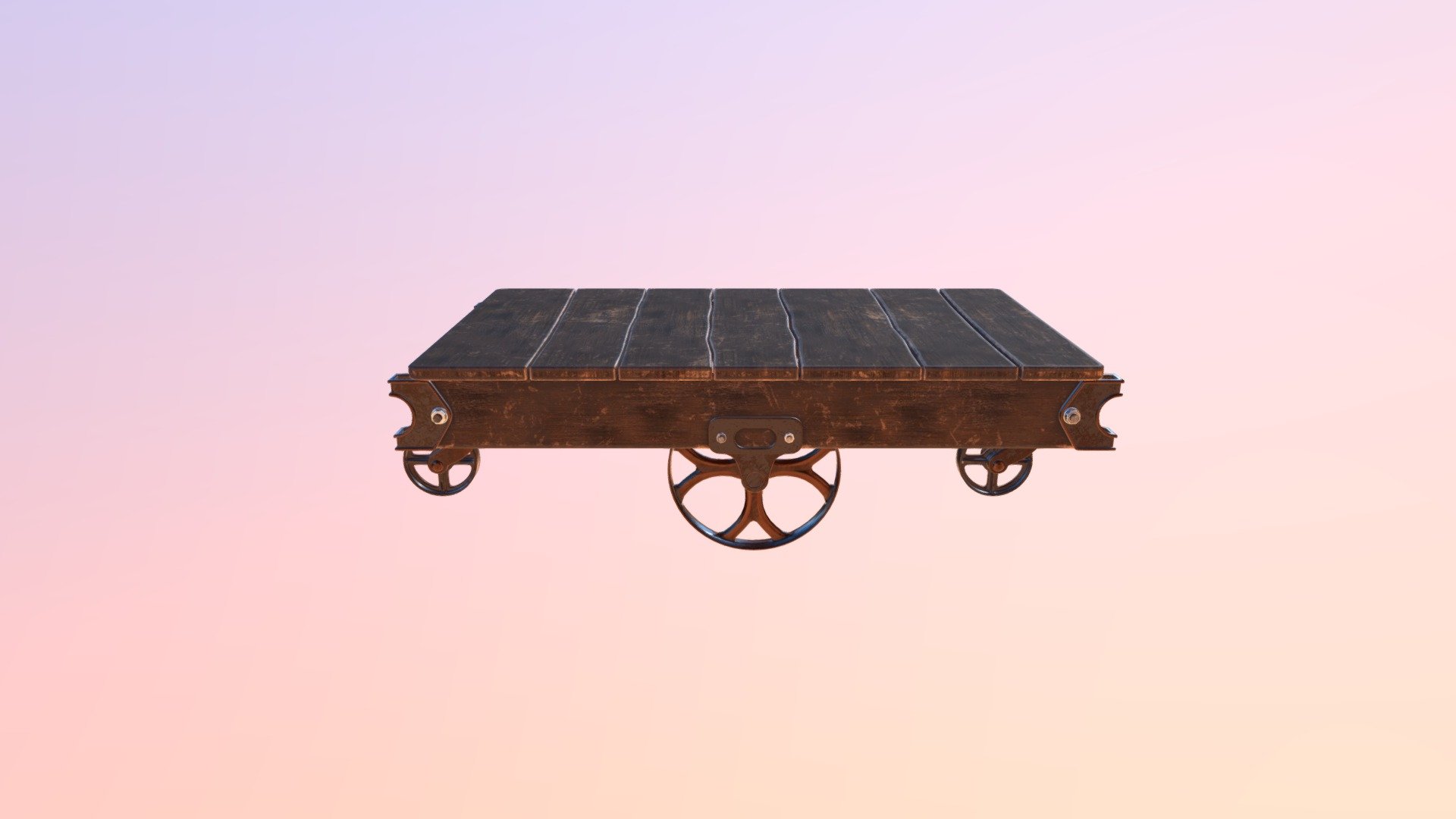 Vintage Industrial Rail Cart Coffee Table - 3D model by peterthanh84.tl ...