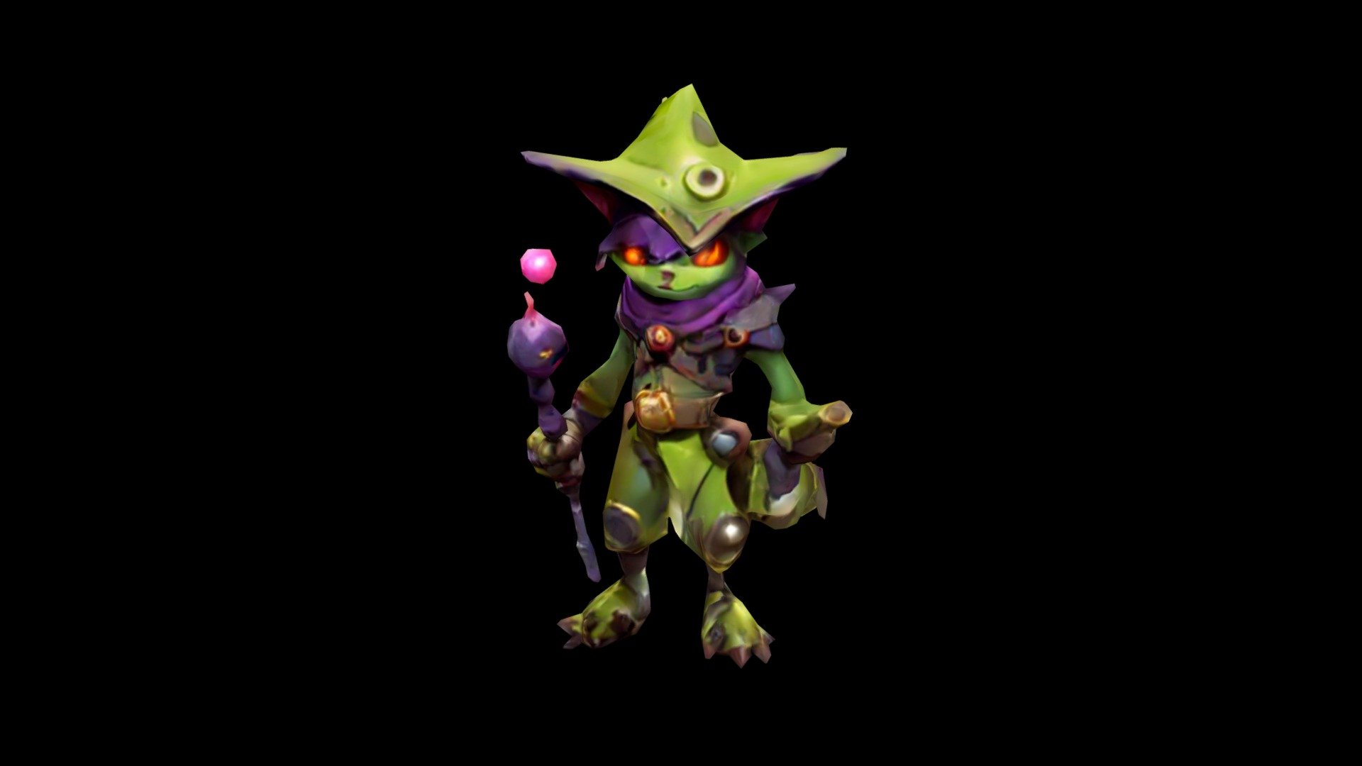 A green fantasy creature with a hat and scarf st - Download Free 3D ...