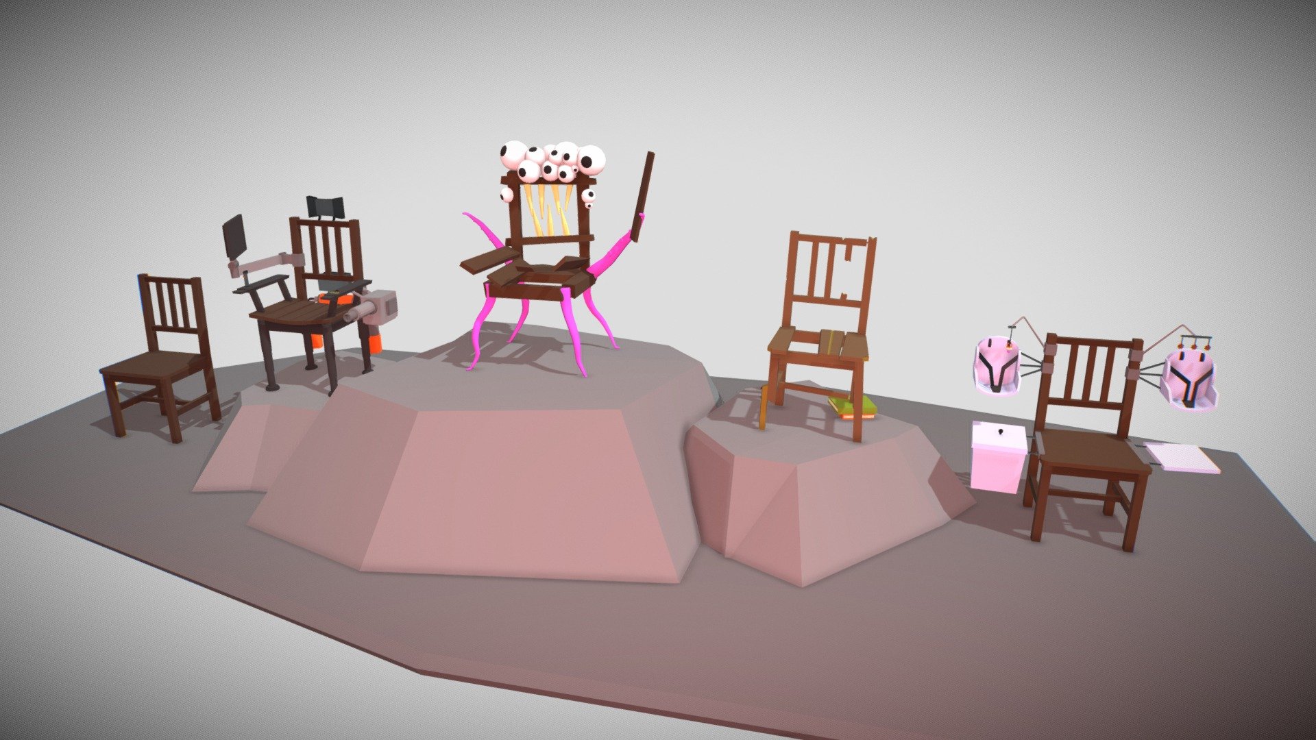 Five chairs - 3D model by thewatt [0634d92] - Sketchfab