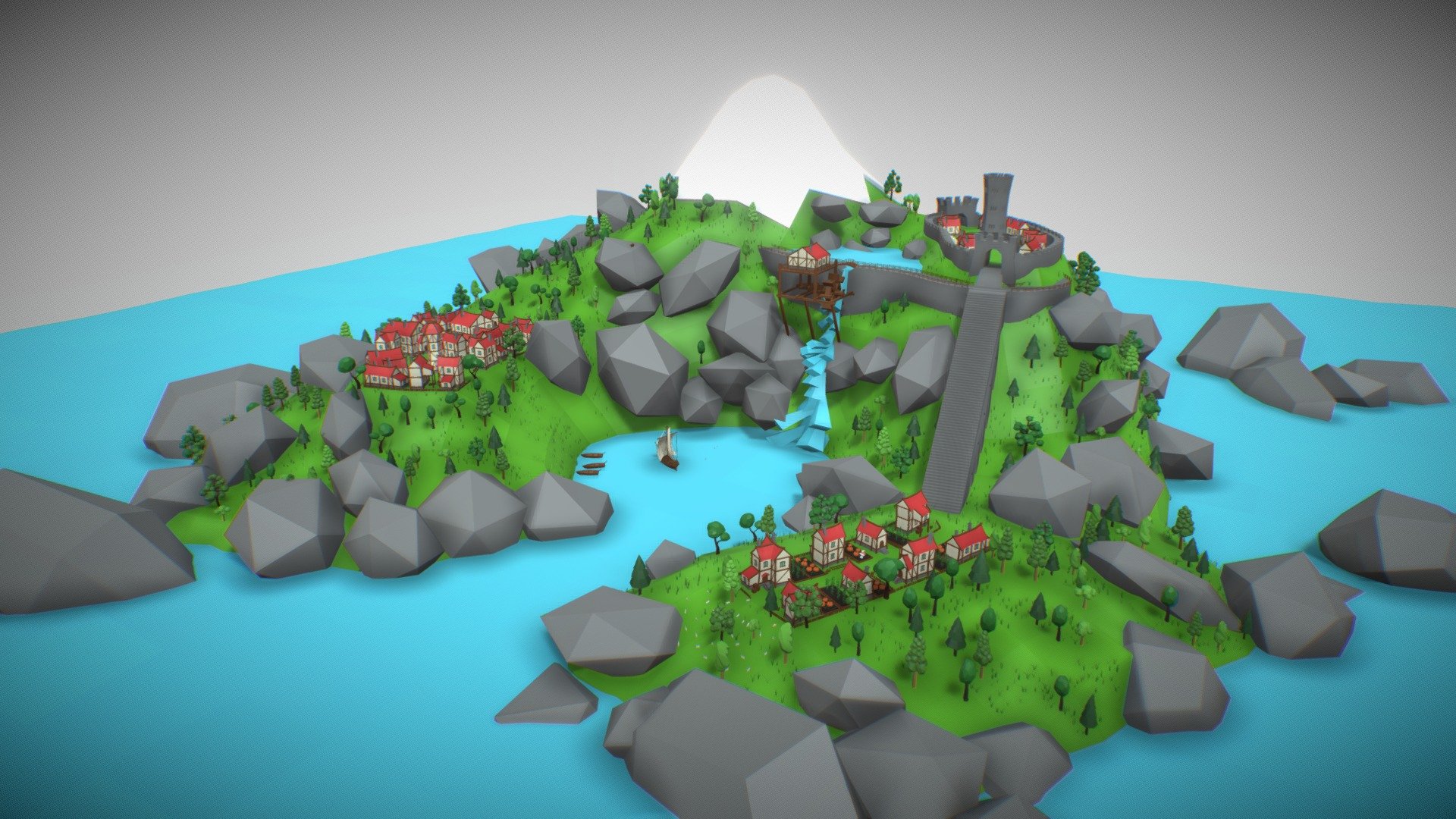 Island with castle - 3D model by deeppurplesparrow [0646000] - Sketchfab