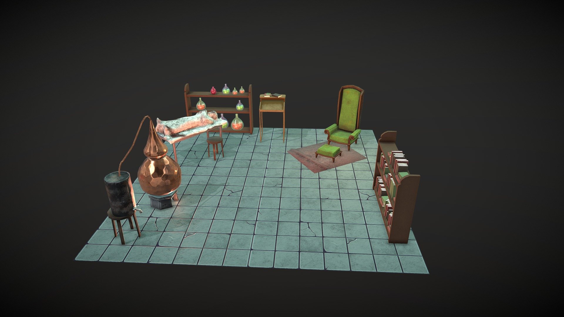 Stylized alchemist lab and library game env - Buy Royalty Free 3D model ...