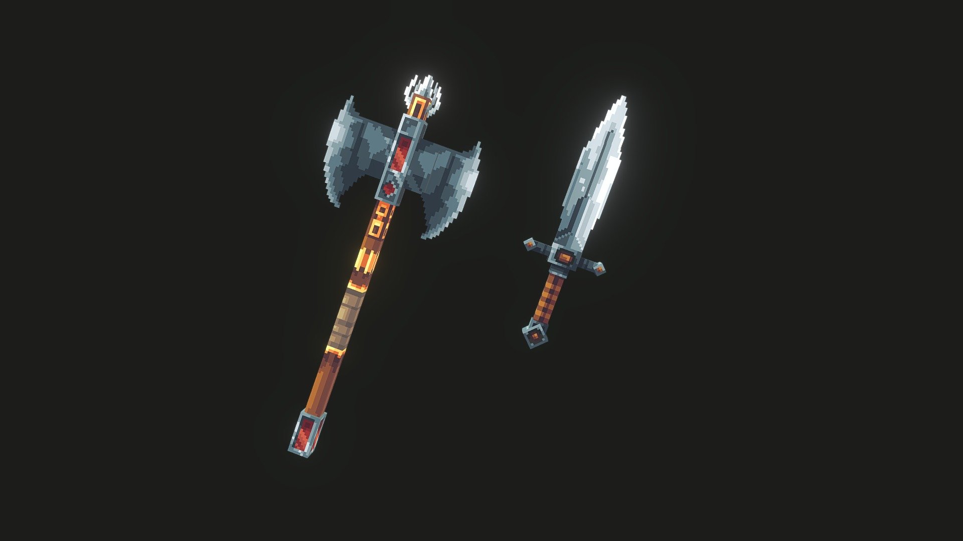 Axe and sword - 3D model by Queue (@blockbenchqueue) [067a115] - Sketchfab