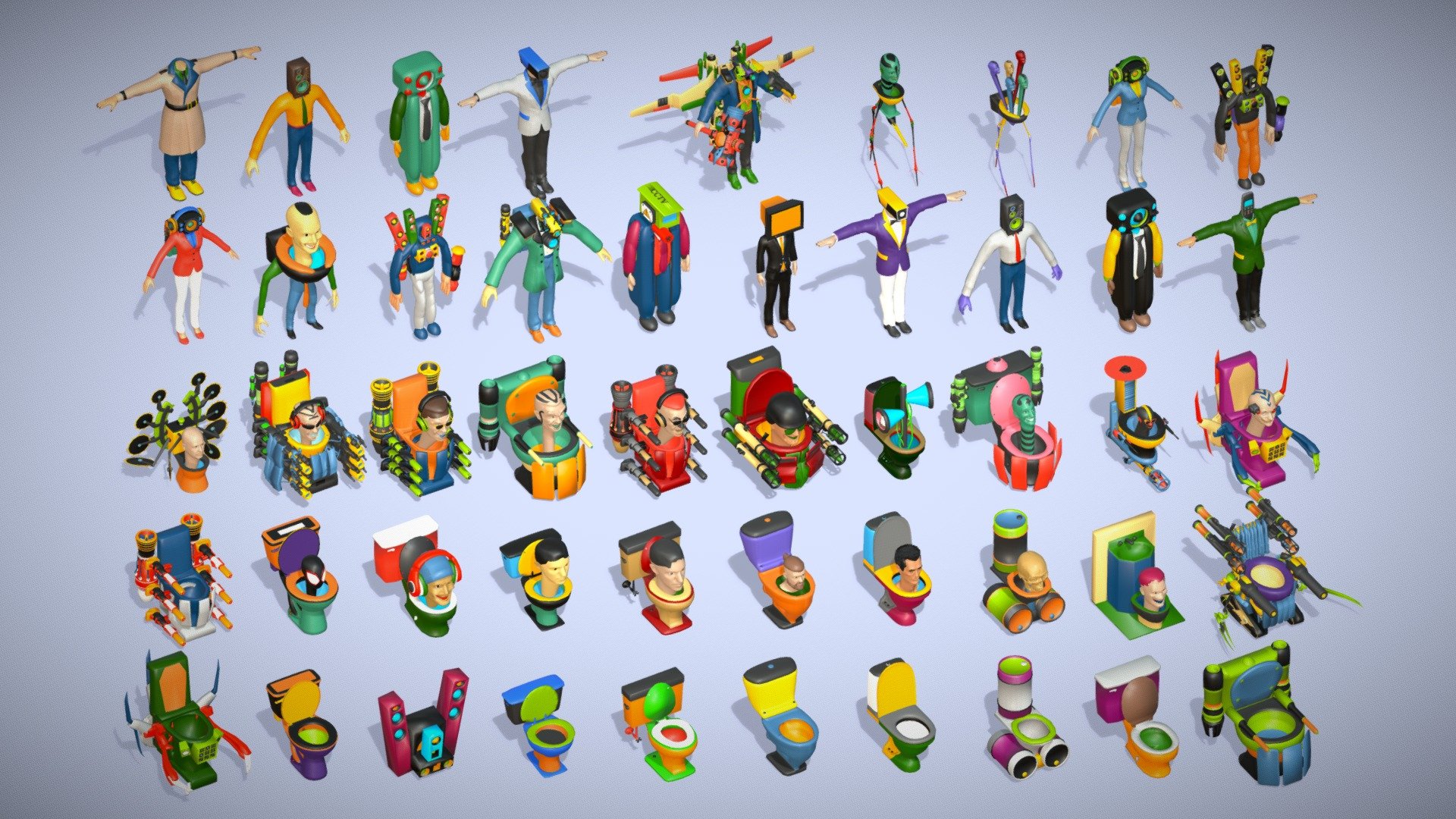49 Stylized Skibidi Toilets Low Poly Pack - Toon - Download Free 3D ...