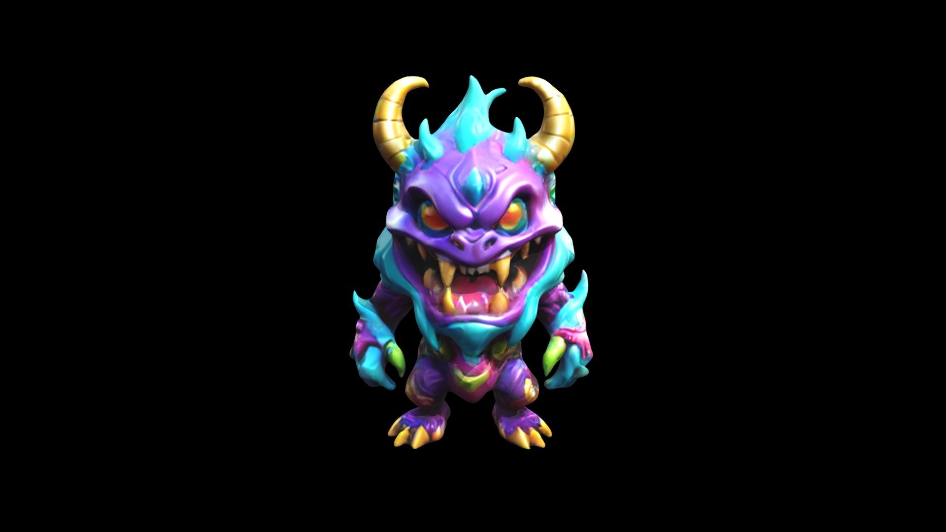 The fierce monster has purple skin, large horns, - Download Free 3D ...