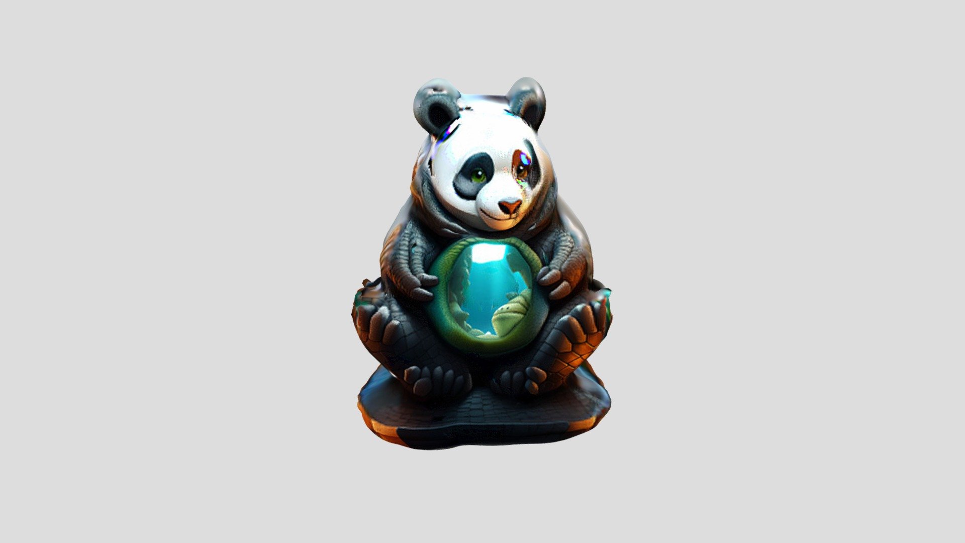 Panda statue holding a crystal ball A black a - Download Free 3D model ...