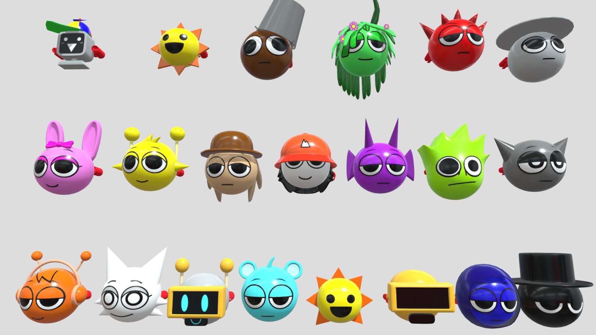 Sprunki Heads – 21 Head Collection - 3D model by NeurShop [07f0b37 ...