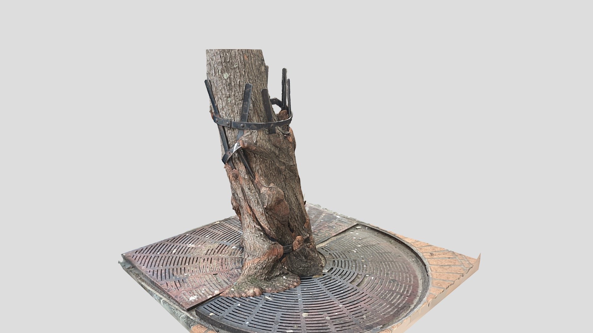Tree trunk entwined with iron cage - Buy Royalty Free 3D model by M ...