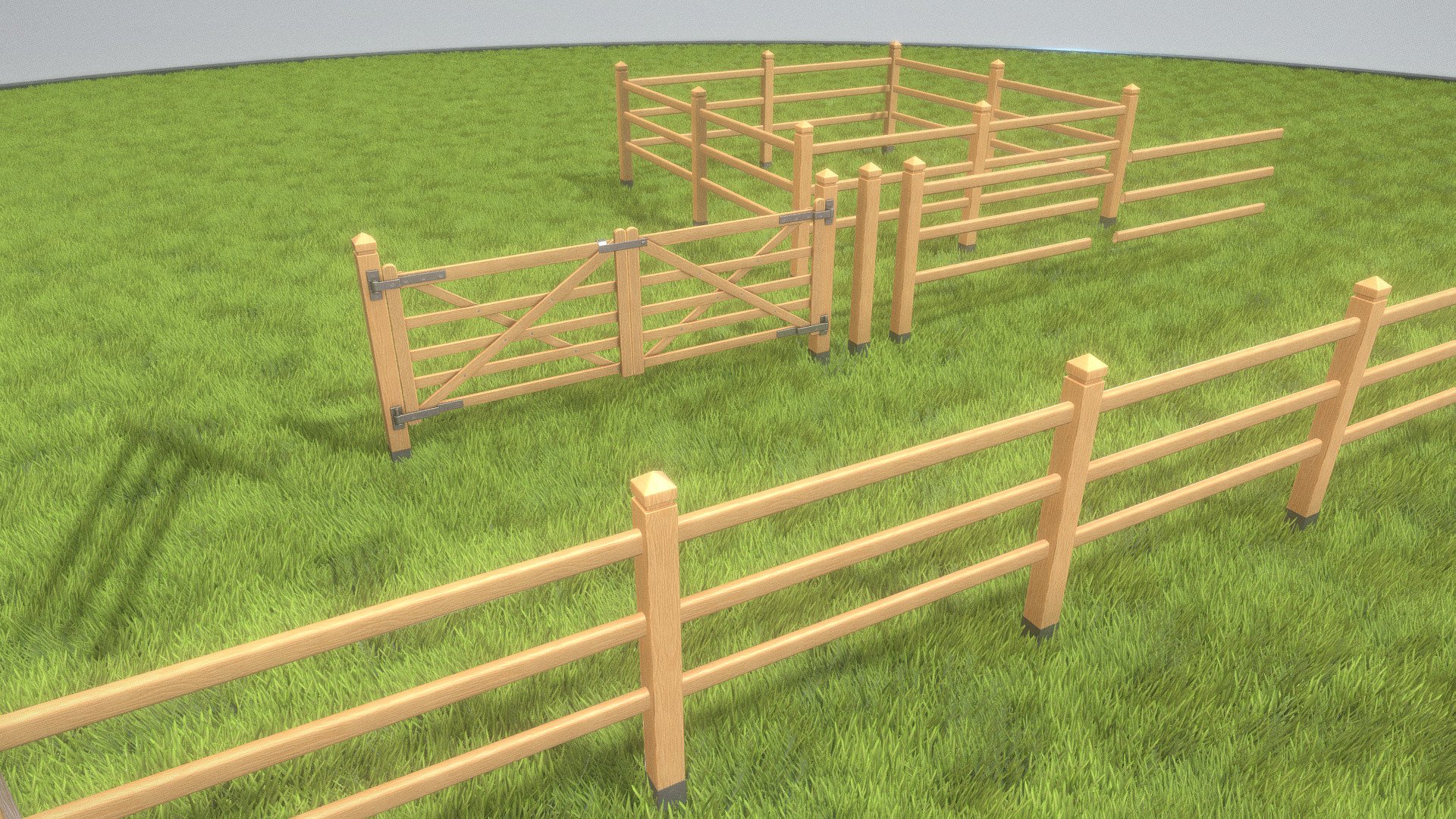 3 Board Larch Paddock Fence with Door - Buy Royalty Free 3D model by ...