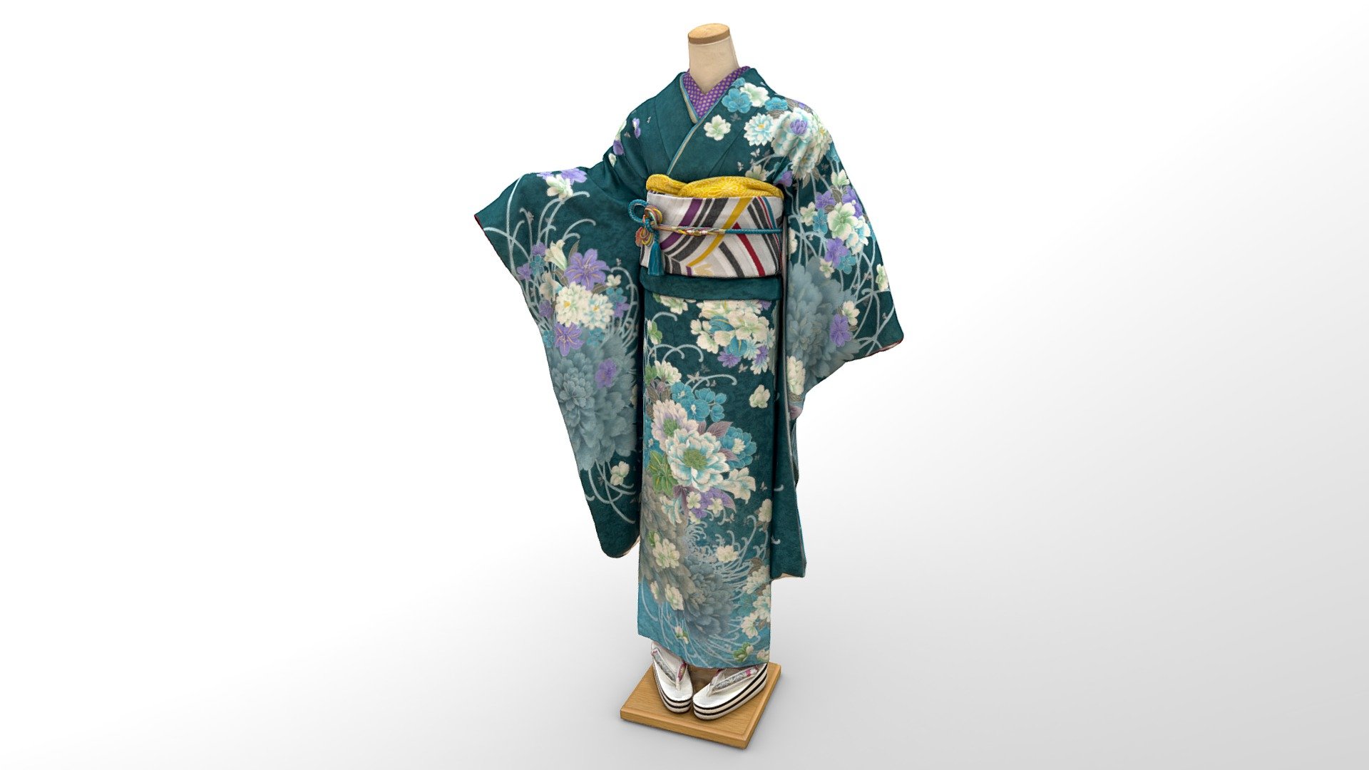 Kotofuri Furisode green with blue flowers - 3D model by Koto3D Stephane ...