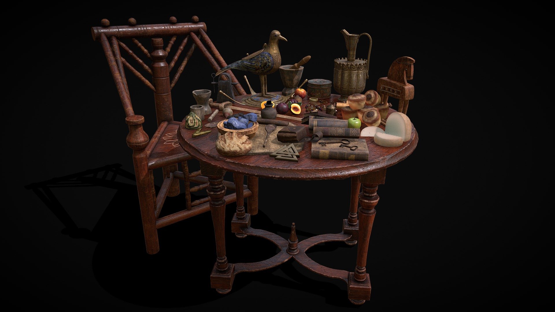 Medieval Props Messy Table Scene - Buy Royalty Free 3D model by ...