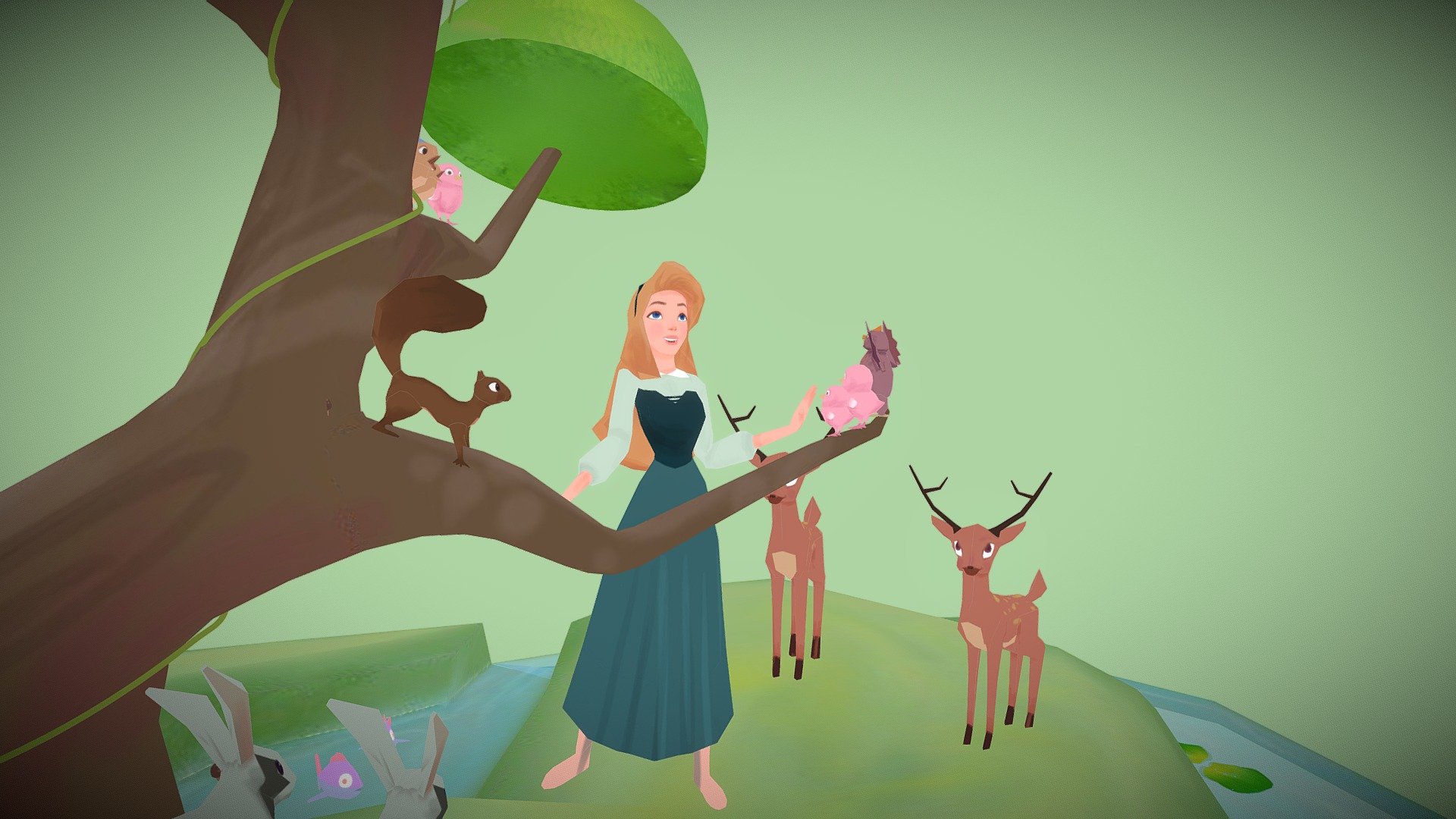 Princess singing song with birds - 3D model by sd (@sdblend) [08bb22c ...