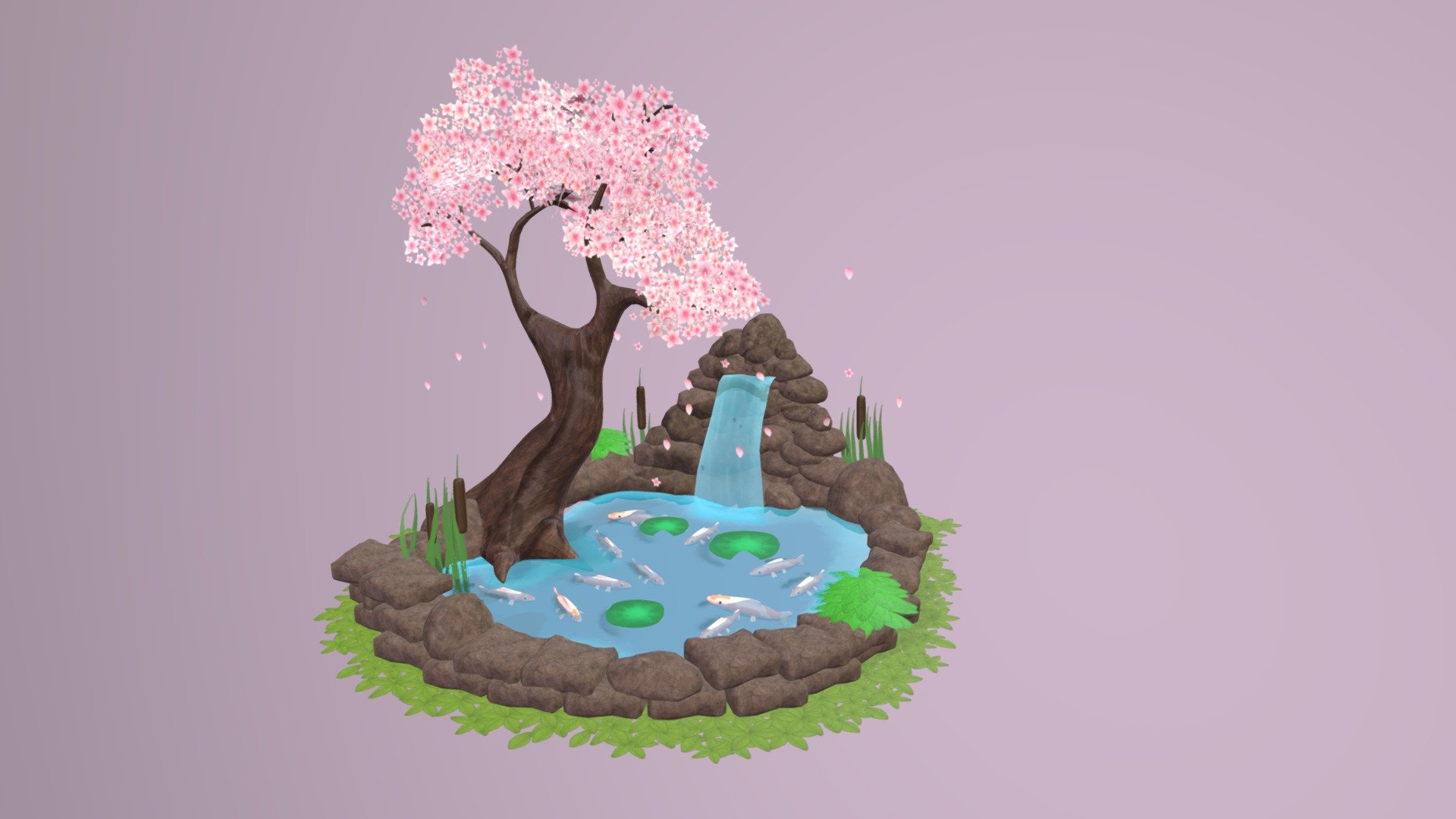 Koi Pond Waterfall - 3D model by Val (@valenciawinston) [08f61e3 ...