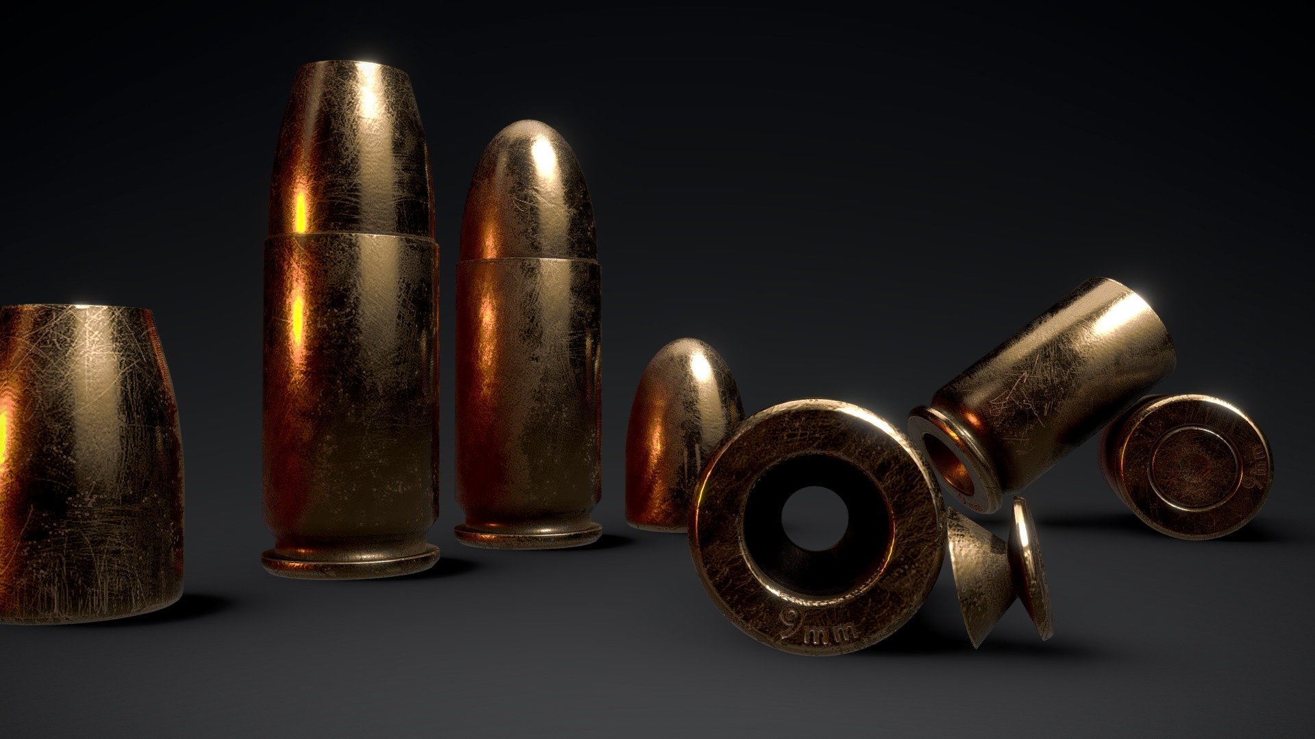 9x19mm (Luger/Parabellum) ammo - test scene - Download Free 3D model by ...