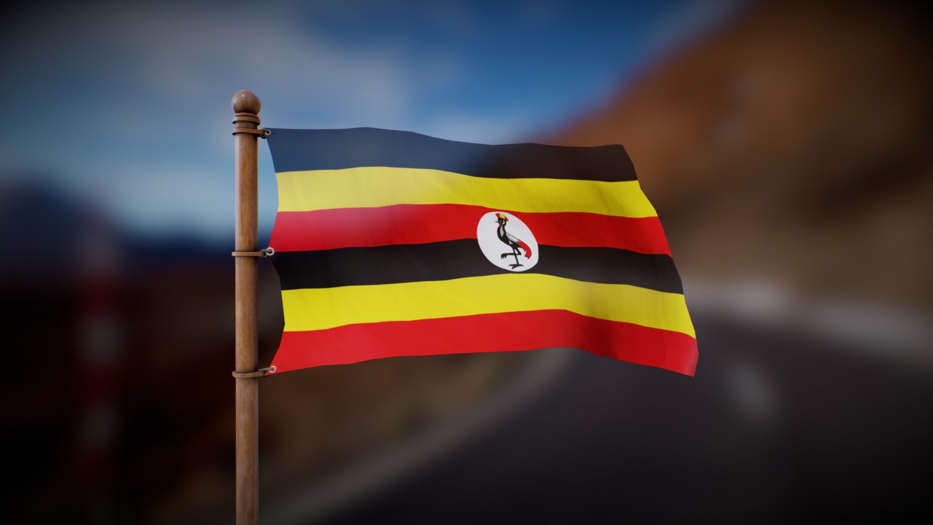Flag of Uganda - Wind Animated Loop - Buy Royalty Free 3D model by ...