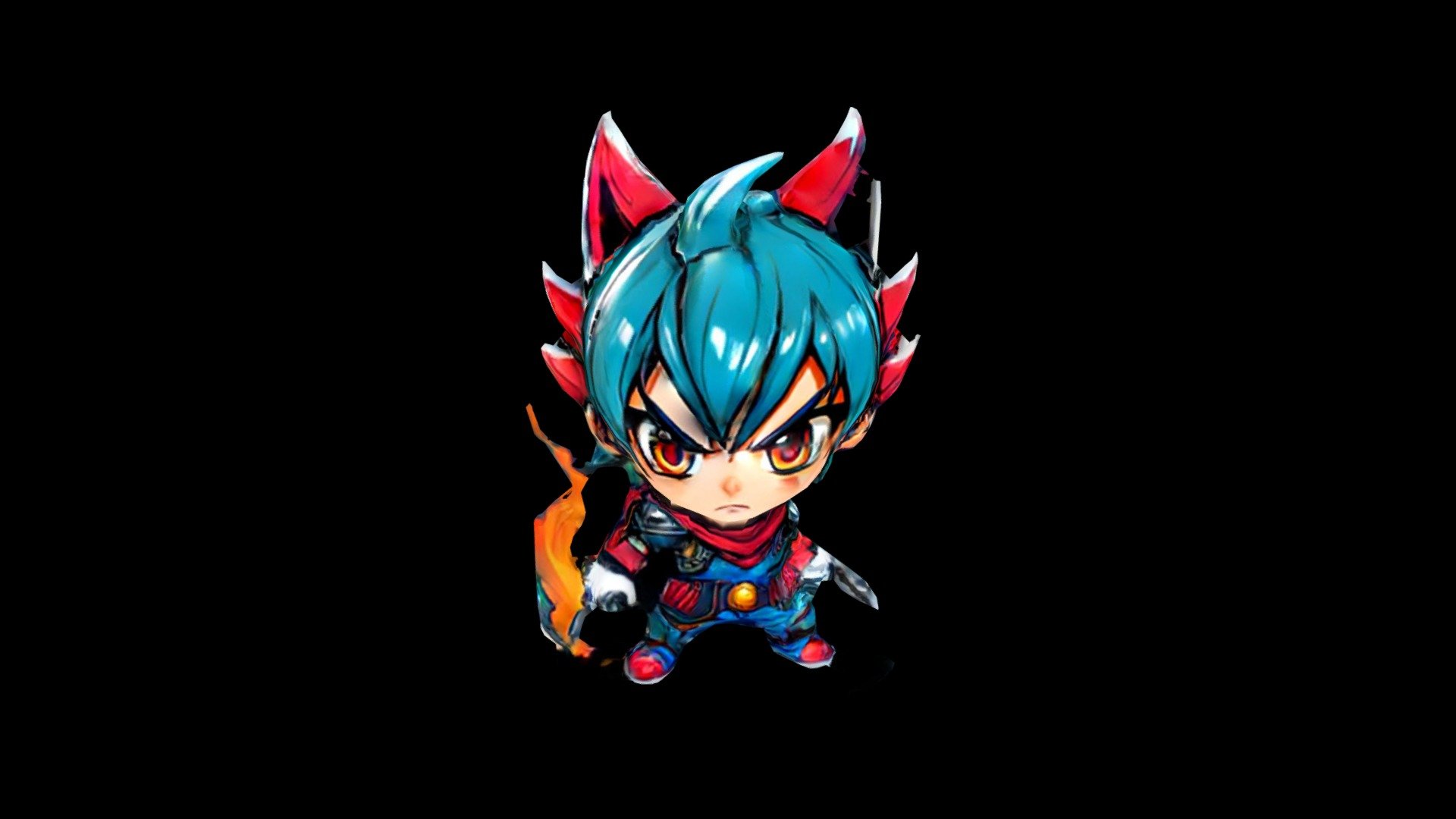 A chibi style image of a blue-haired boy with re - Download Free 3D ...