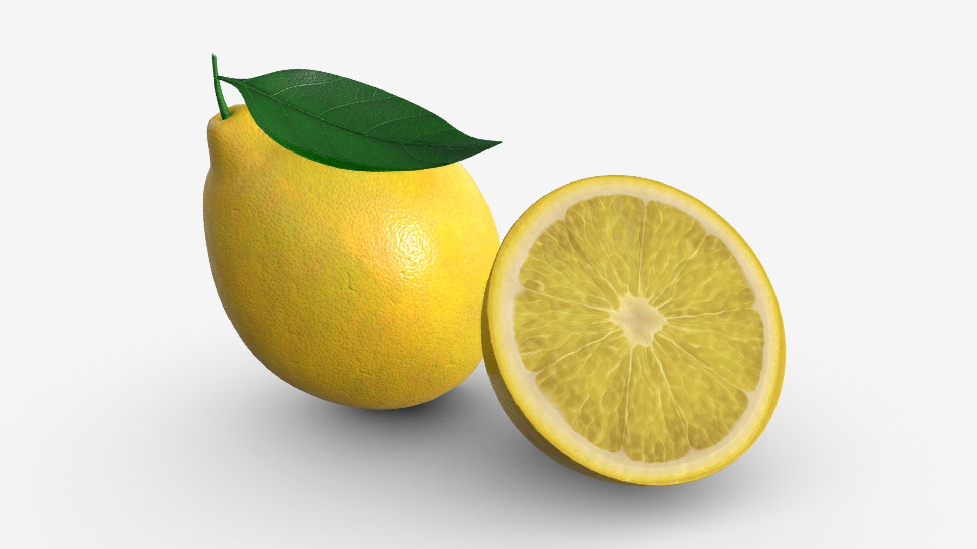 Fresh lemon with slice and leaf 02 - Buy Royalty Free 3D model by ...