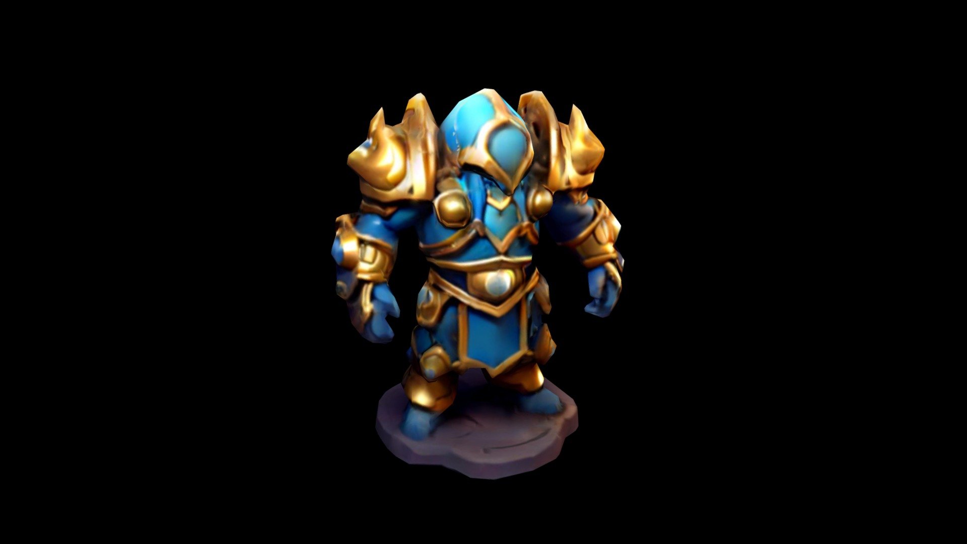 a statue of a blue monster with gold armor - Download Free 3D model by ...