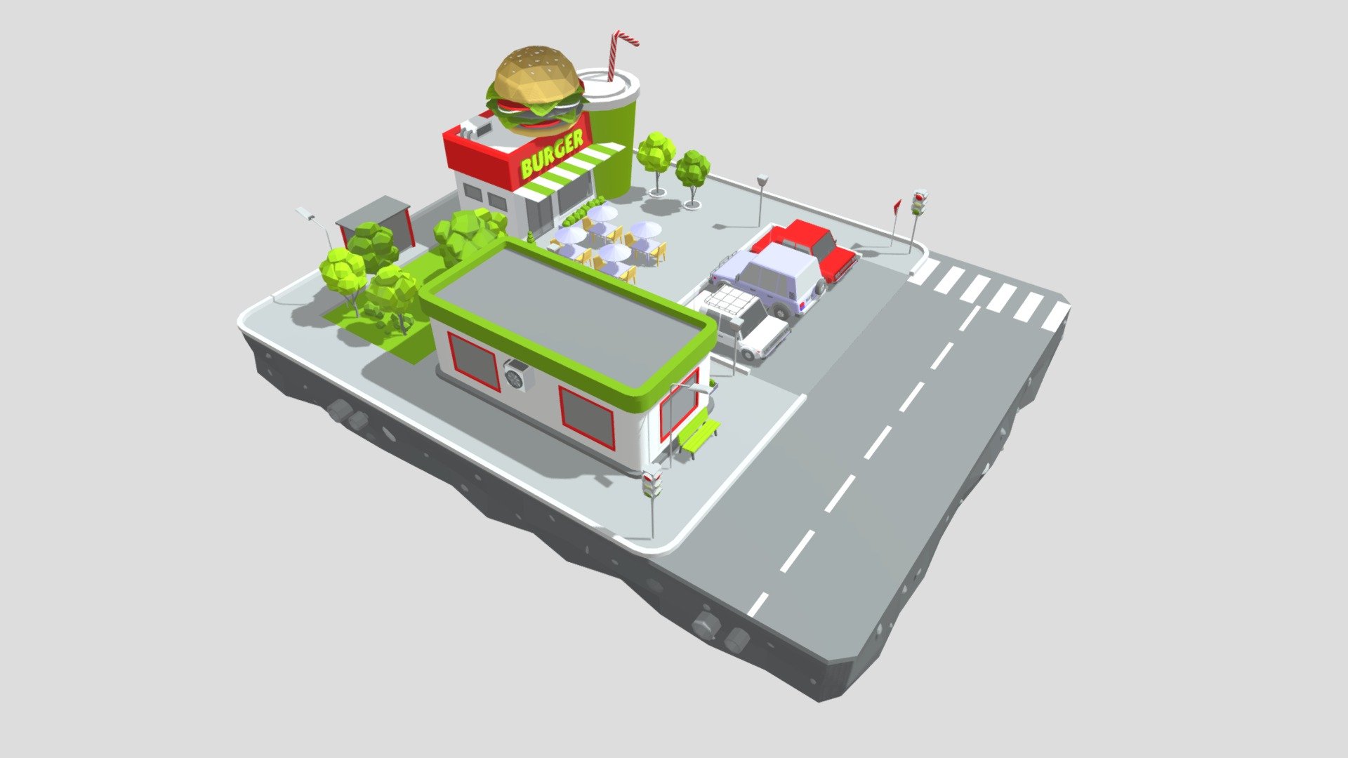 Burger Cafe Block from Cartoon Low Poly City - Buy Royalty Free 3D ...