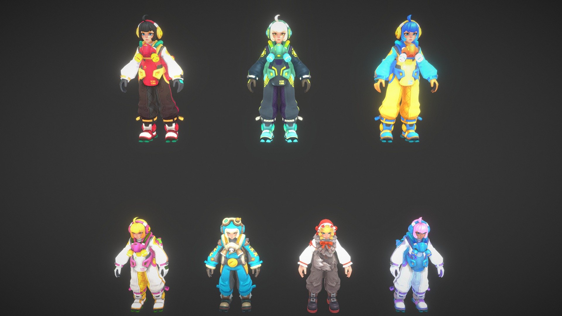 Anime girl rigged Character collection - Buy Royalty Free 3D model by ...